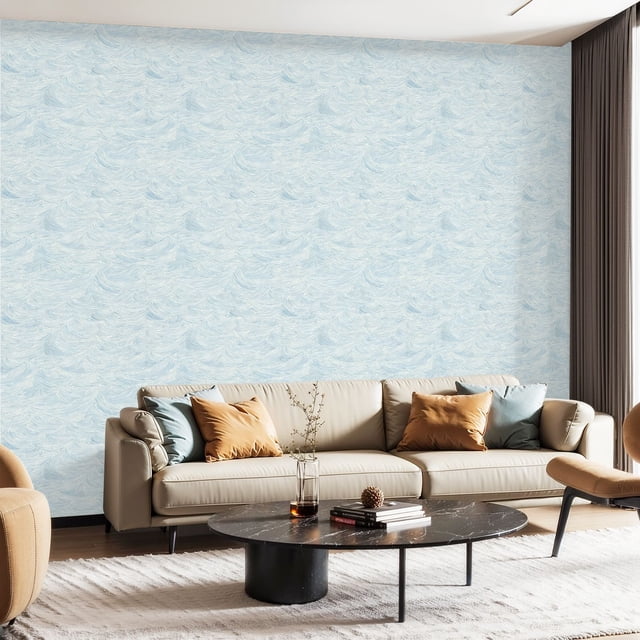 Peel and Stick Wallpaper Contact Paper Soft Blue Wave Gentle Curves ...