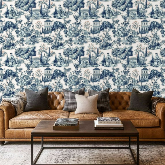 Peel and Stick Wallpaper Contact Paper Toile de Jouy effect painting ...