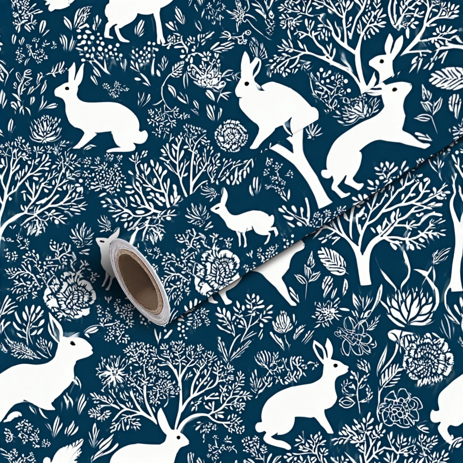 Peel and Stick Wallpaper Contact Paper Whimsical Forest White Rabbits ...