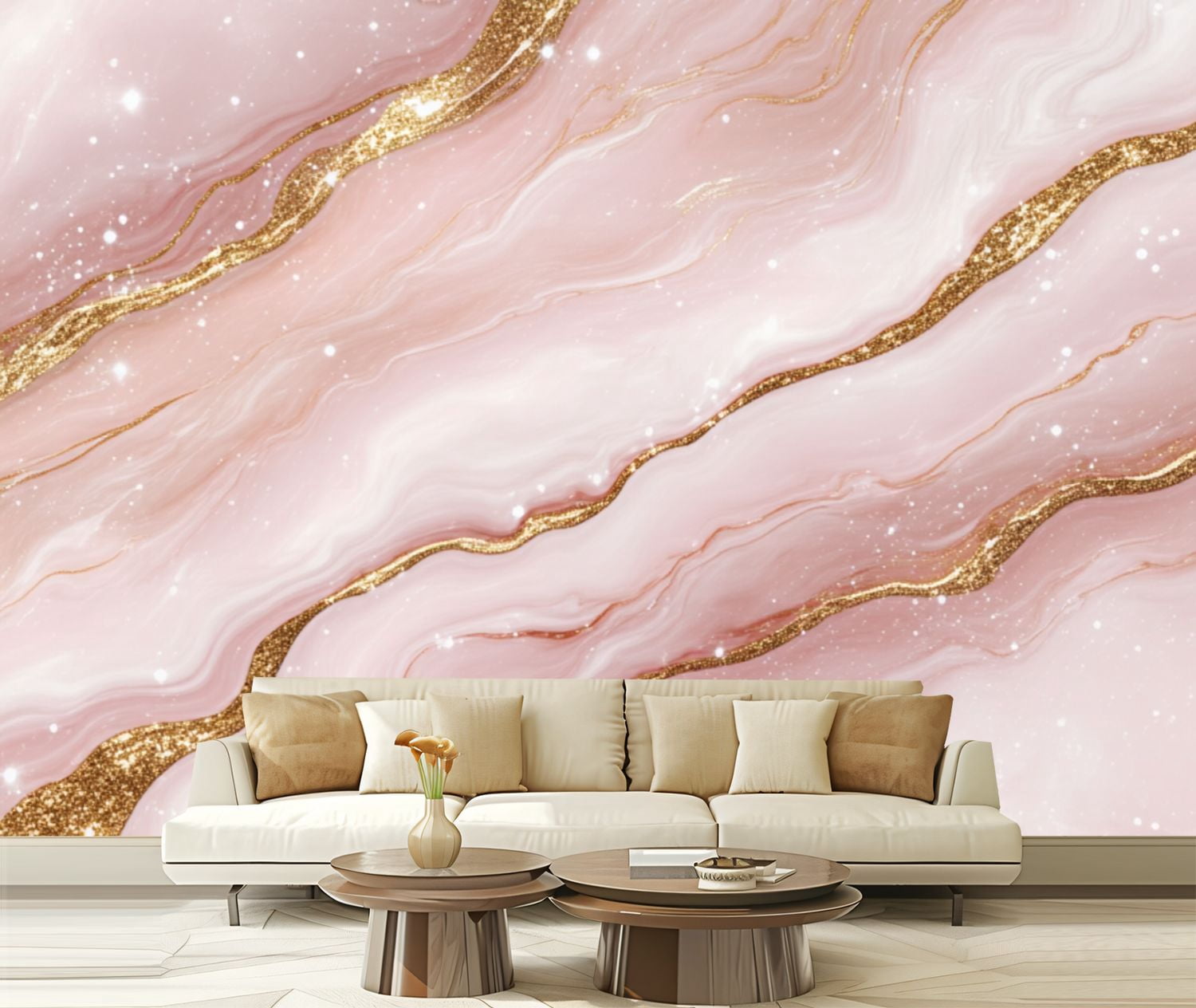 Peel and Stick Wallpaper Elegant Pink Marble Design Gold Modern Art ...