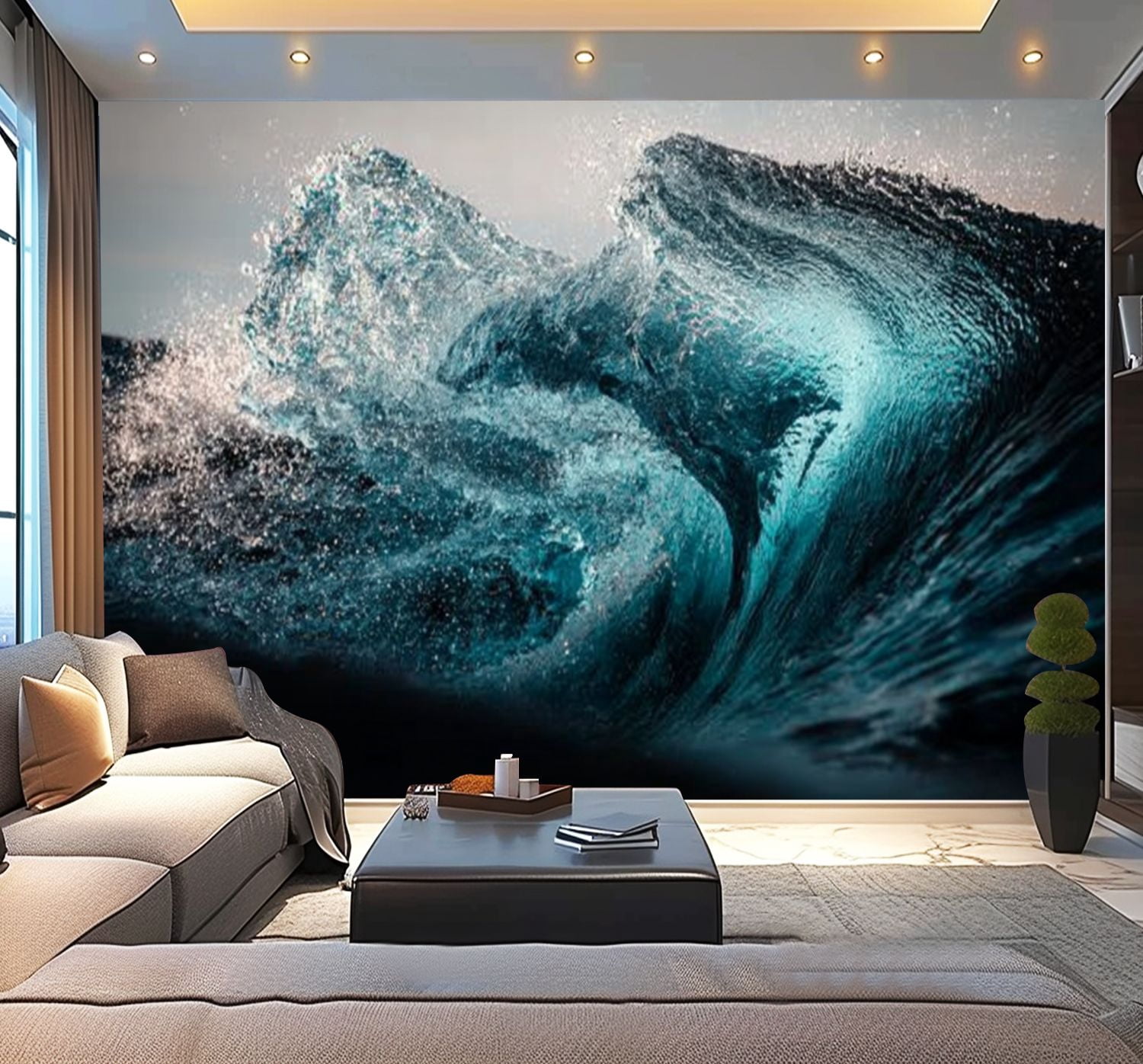 Peel and Stick Wallpaper Extreme close up thrashing emerald ocean waves ...