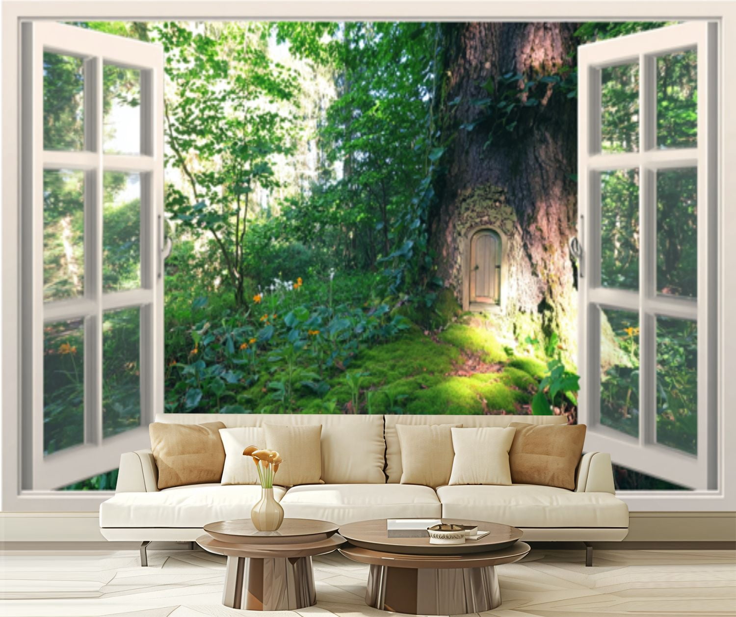 Peel and Stick Wallpaper Fairy Tale Forest Window Mossy Tree Doorway ...