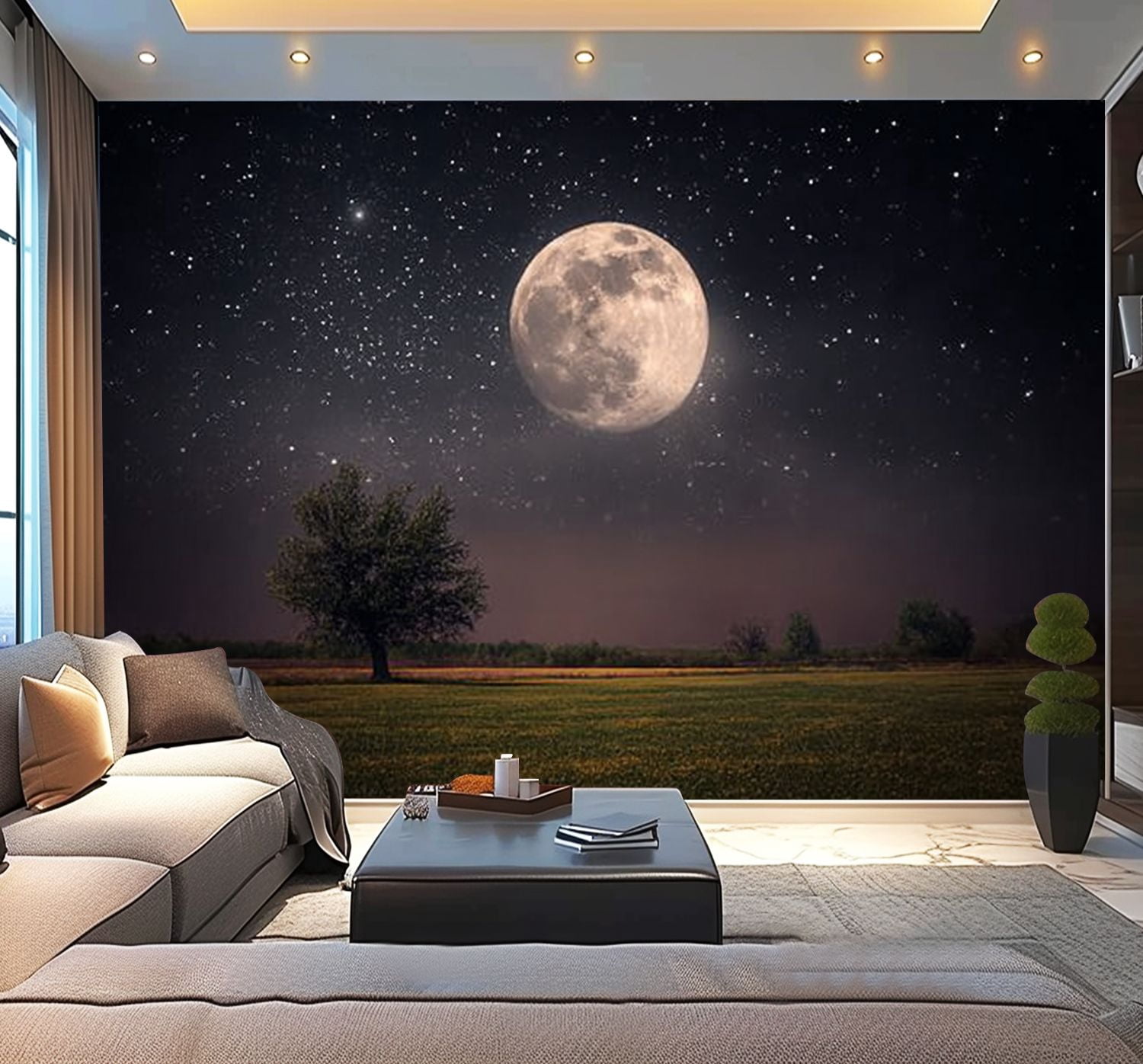Peel and Stick Wallpaper Full moon lonely tree Modern Art Wall Mural ...
