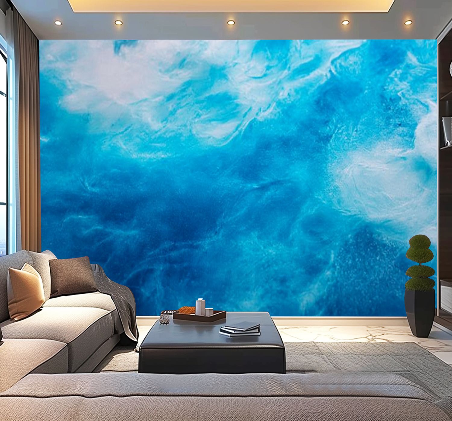 Peel and Stick Wallpaper Glitter mist paint water wave blue veil flow ...