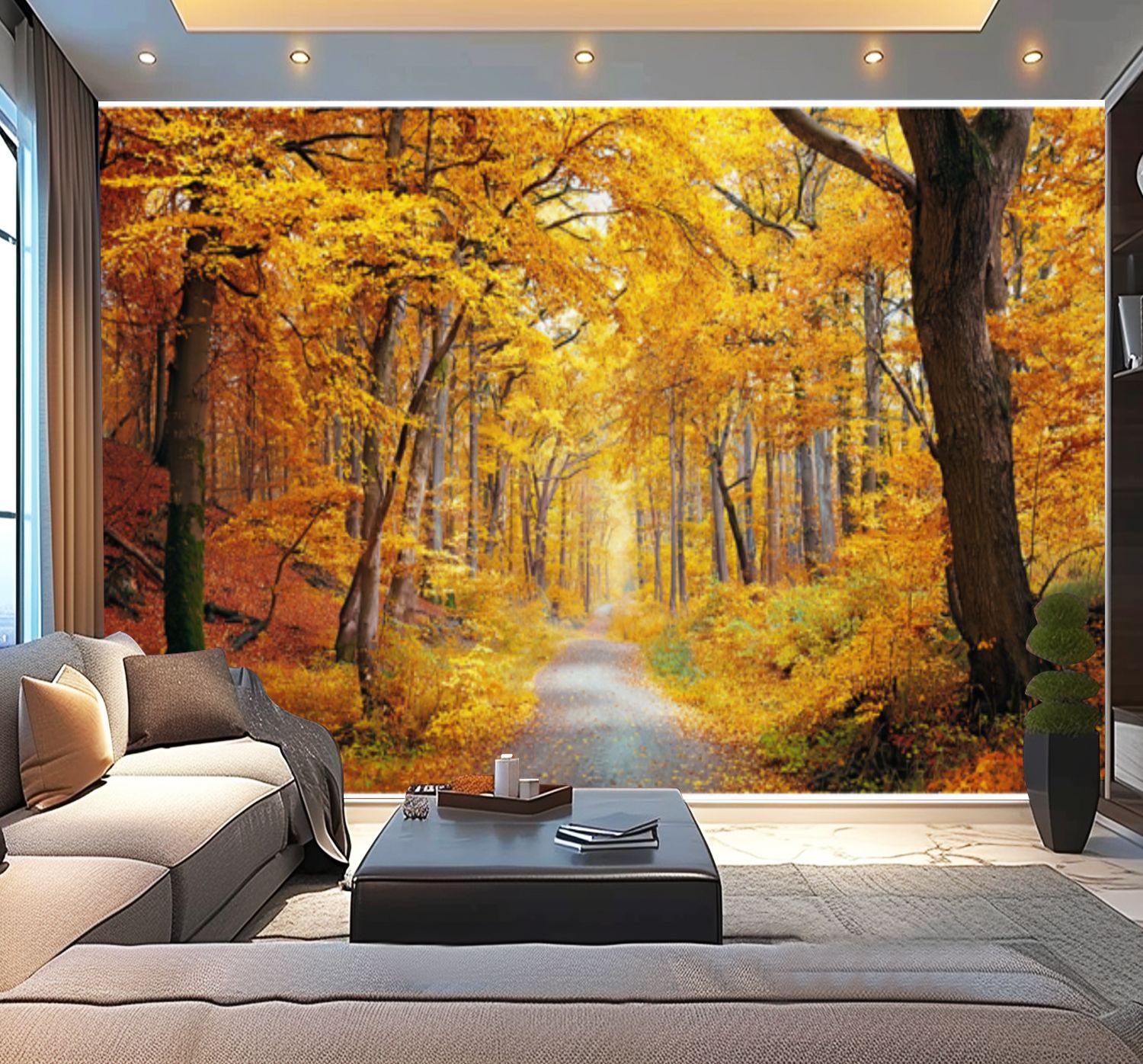 Peel and Stick Wallpaper Golden Autumn Forest Pathway Vibrant Fall ...