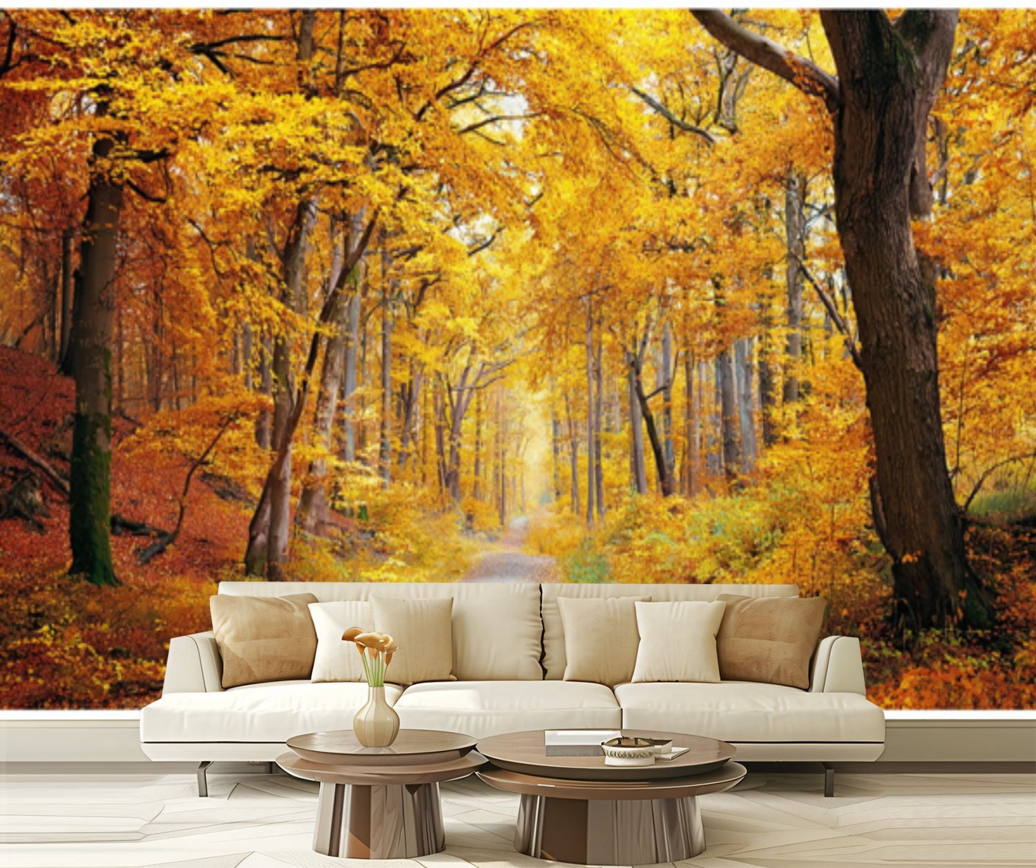 Peel and Stick Wallpaper Golden Autumn Forest Pathway Vibrant Fall ...
