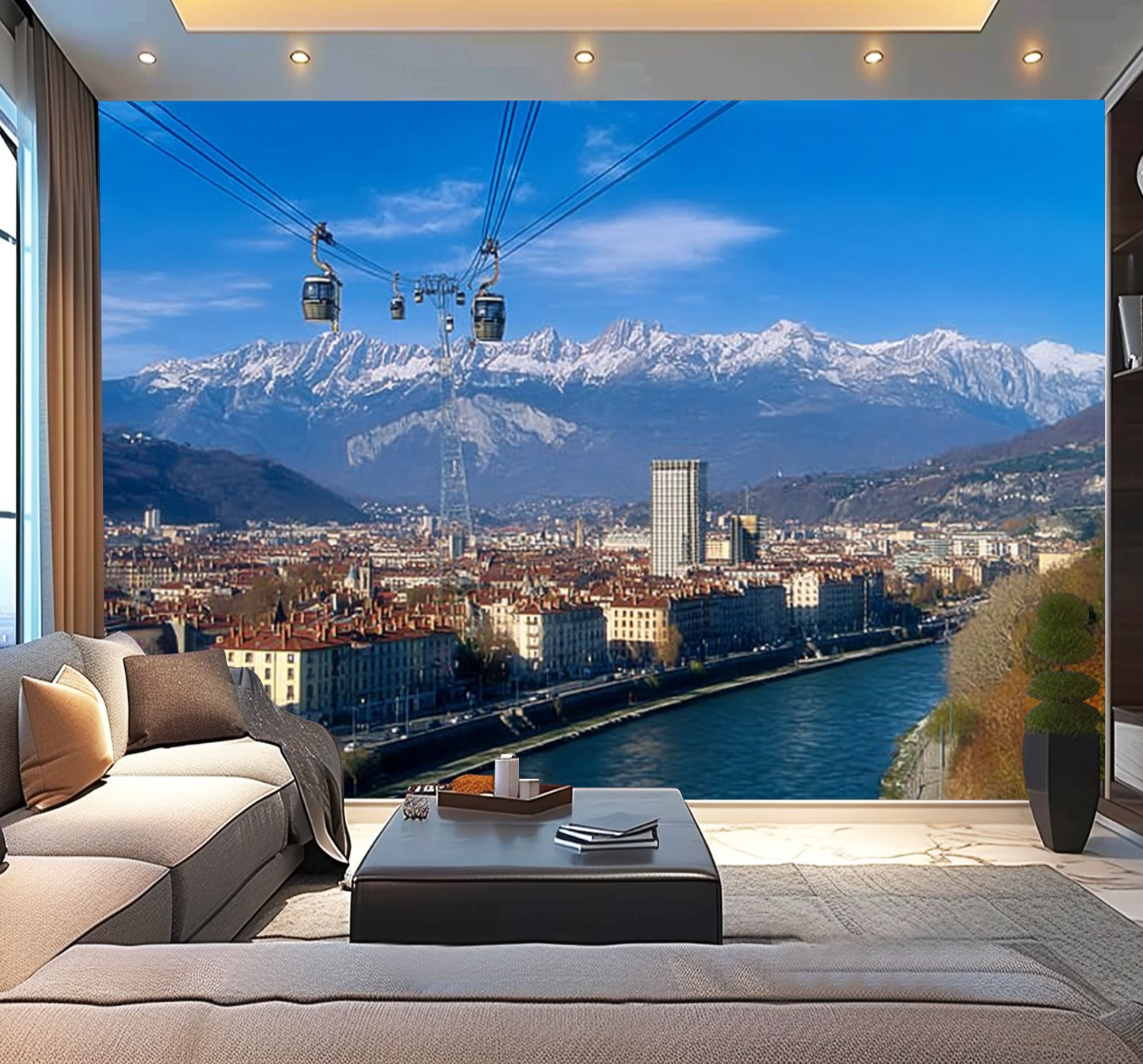 Peel and Stick Wallpaper Grenoble cable car Modern Art Wall Mural Decor ...