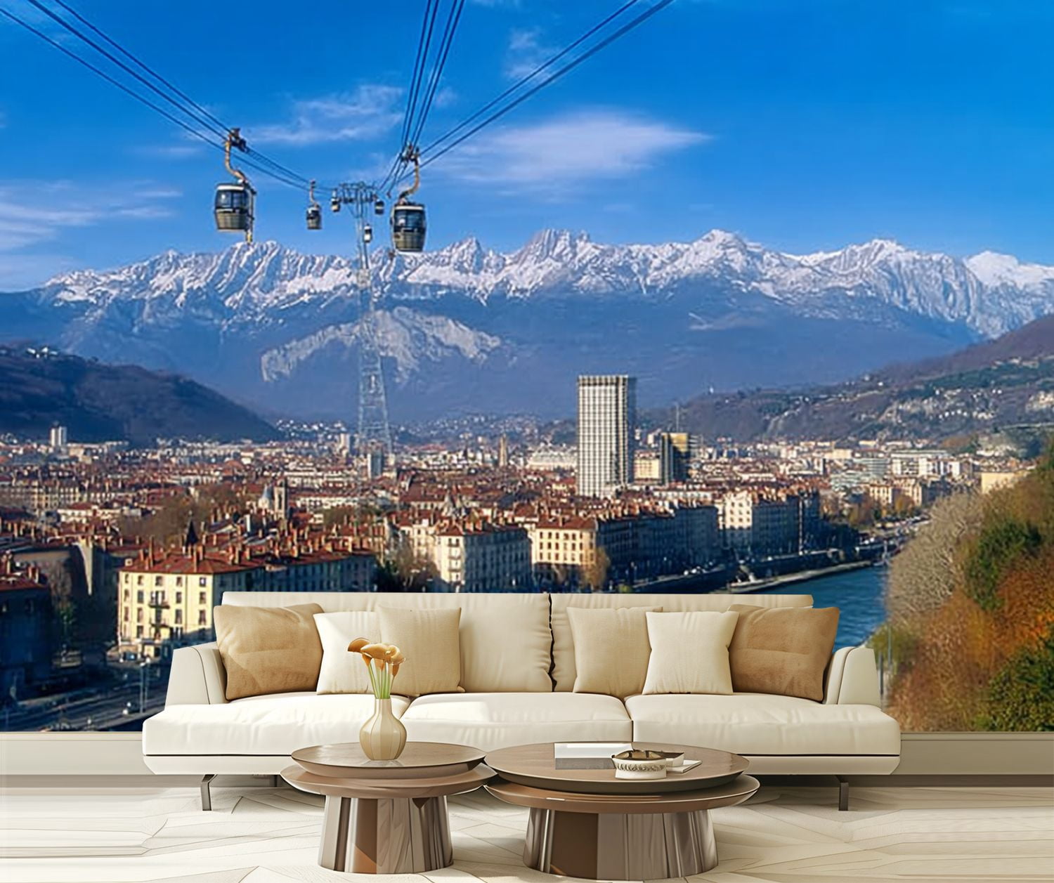 Peel and Stick Wallpaper Grenoble cable car Modern Art Wall Mural Decor ...