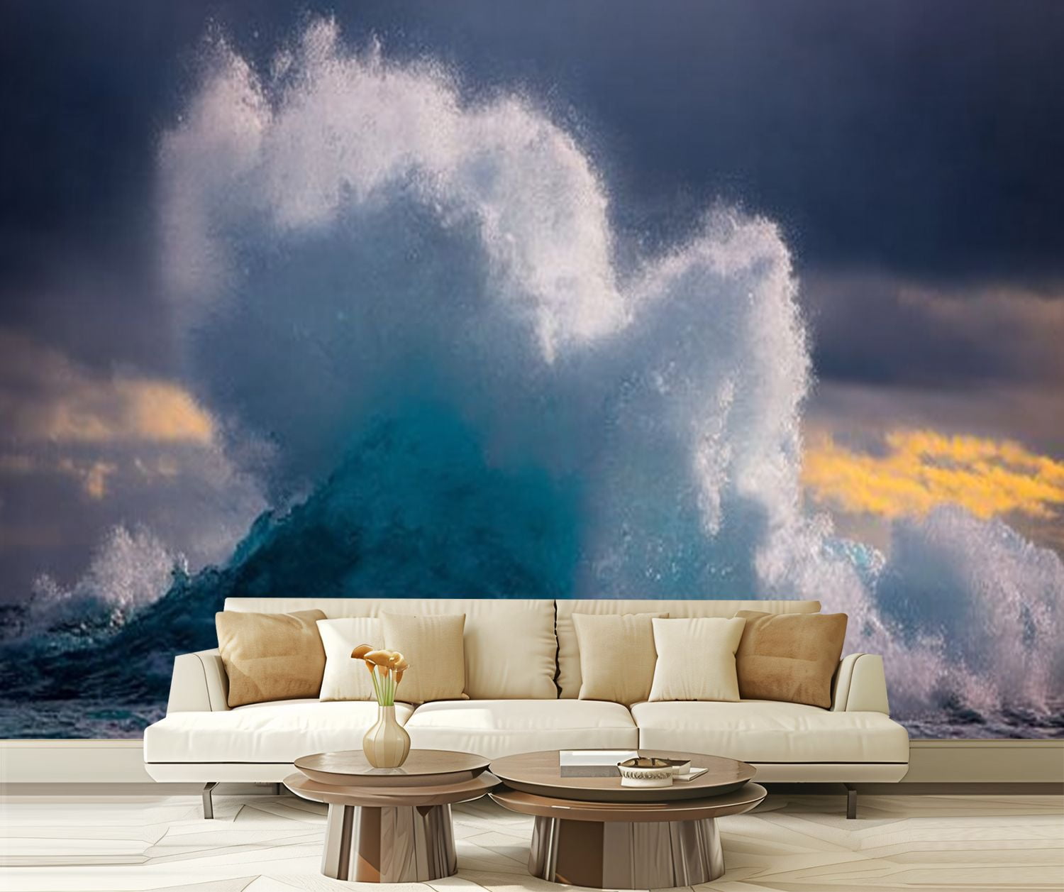 Peel and Stick Wallpaper Powerful wave exploding into sky multi colored ...