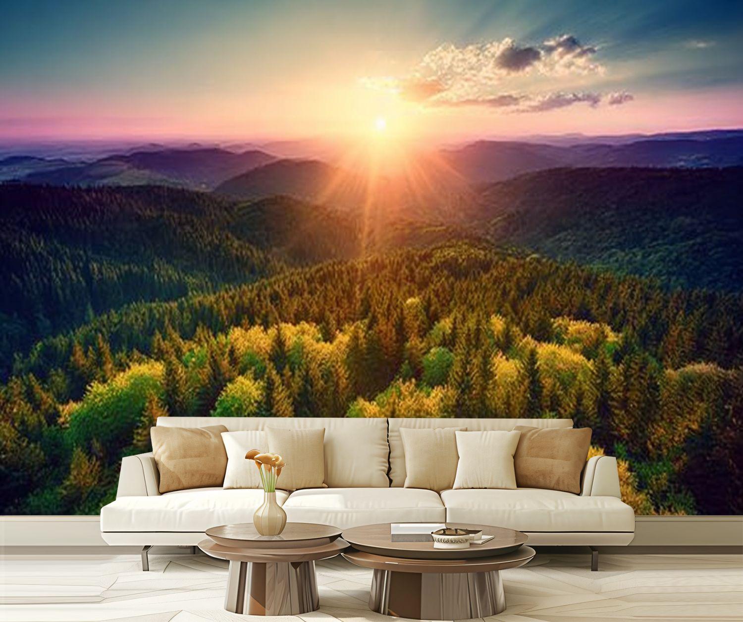 Peel and Stick Wallpaper Scenic sunset forest Modern Art Wall Mural ...