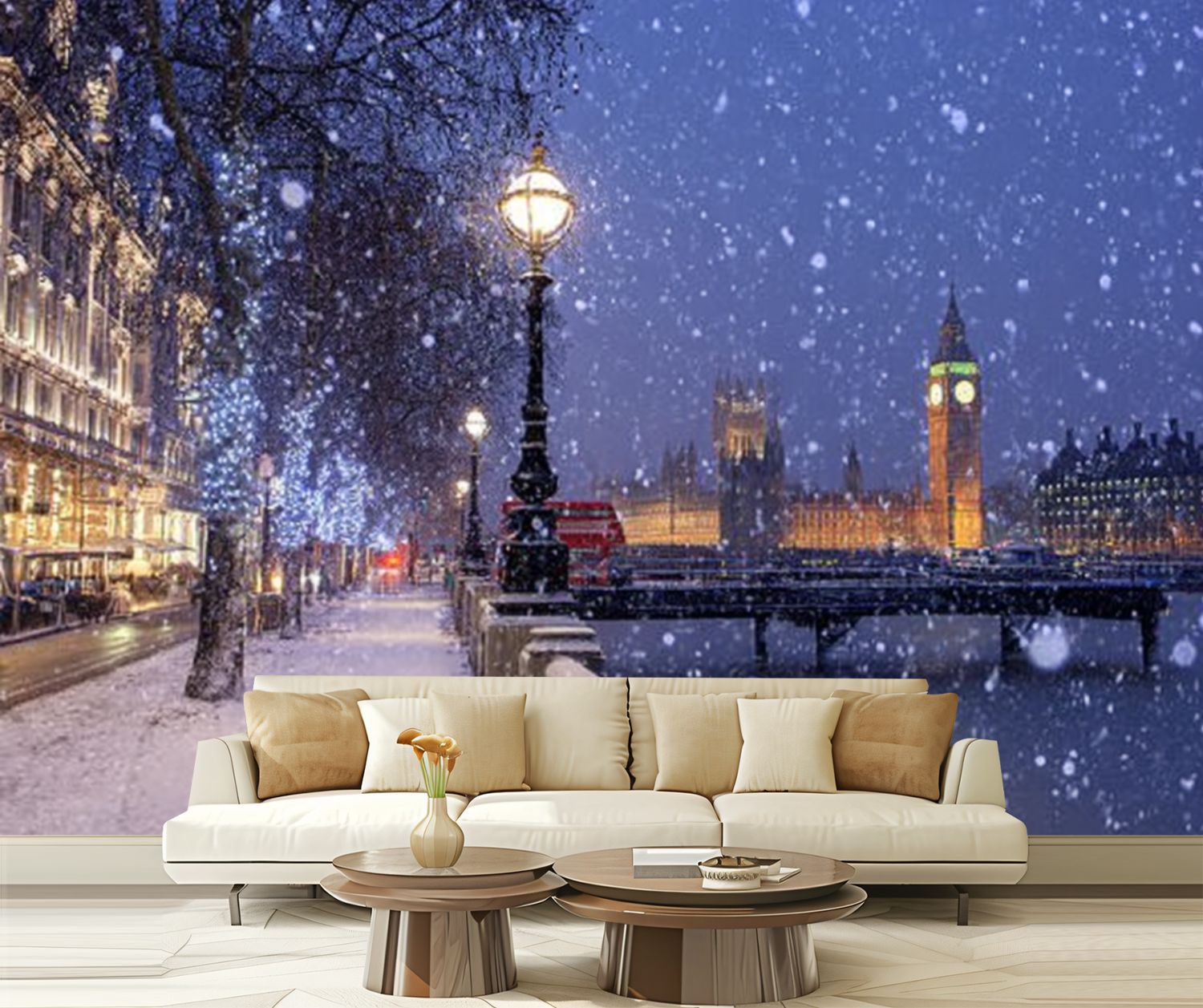 Peel and Stick Wallpaper Snowing Jubilee Gardens London dusk Modern Art ...