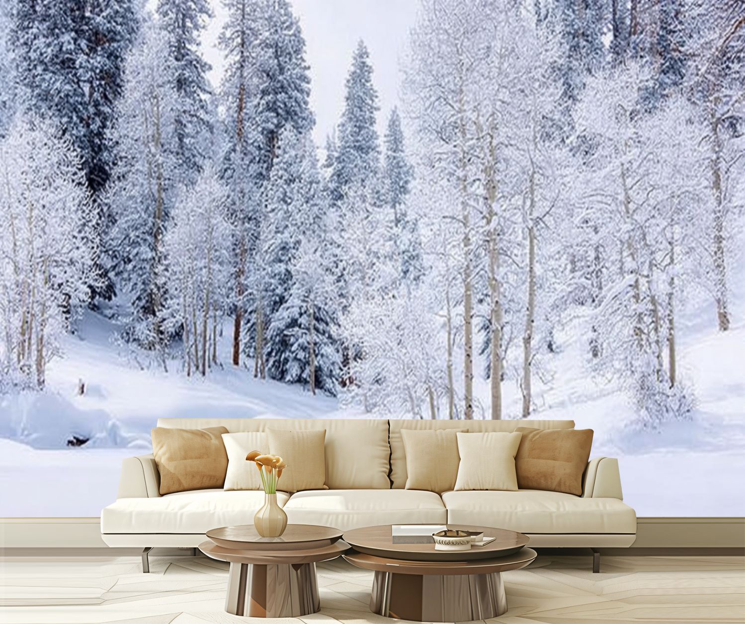 Peel and Stick Wallpaper Snowy Frosted Evergreen Trees Winter Modern ...
