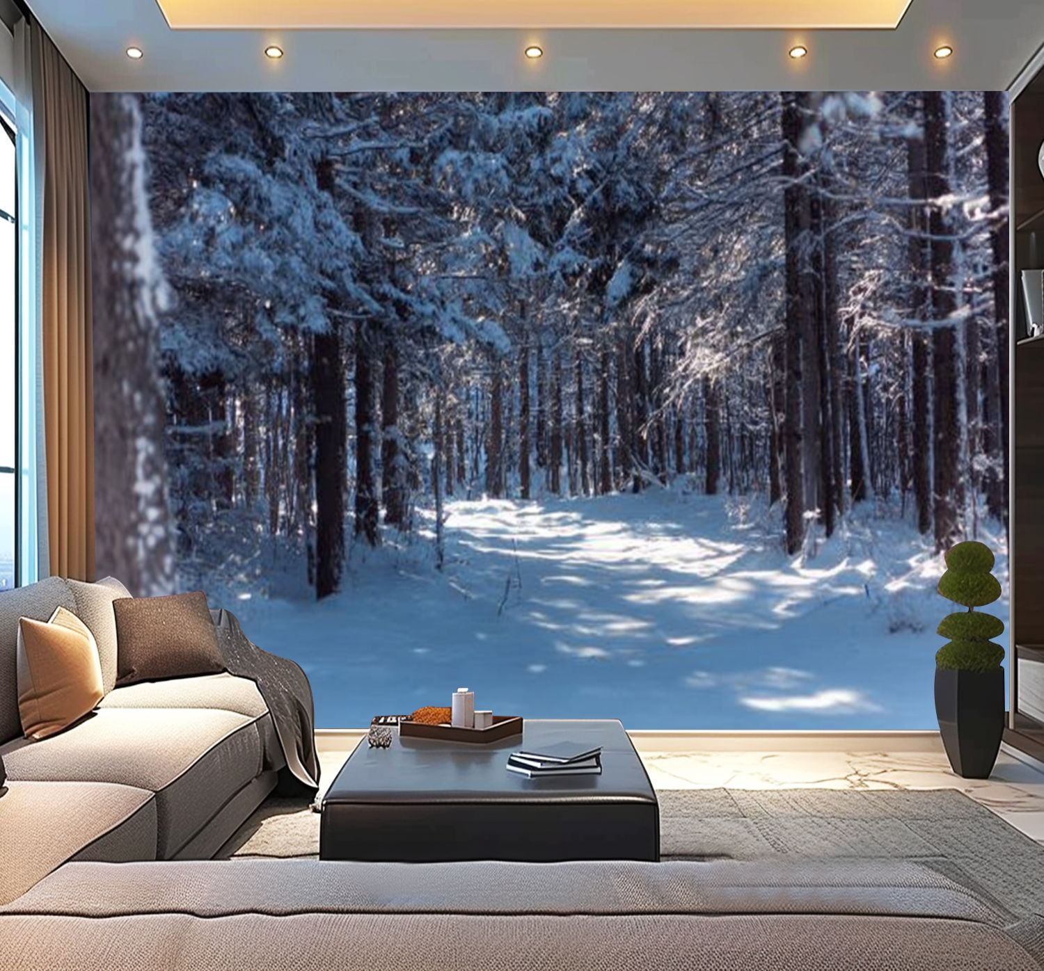 Peel and Stick Wallpaper Snowy winter forest scene Modern Art Wall ...