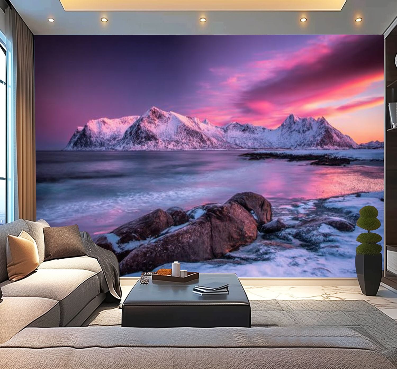 Peel and Stick Wallpaper Steinfjord winter view sunset Senja Norway ...