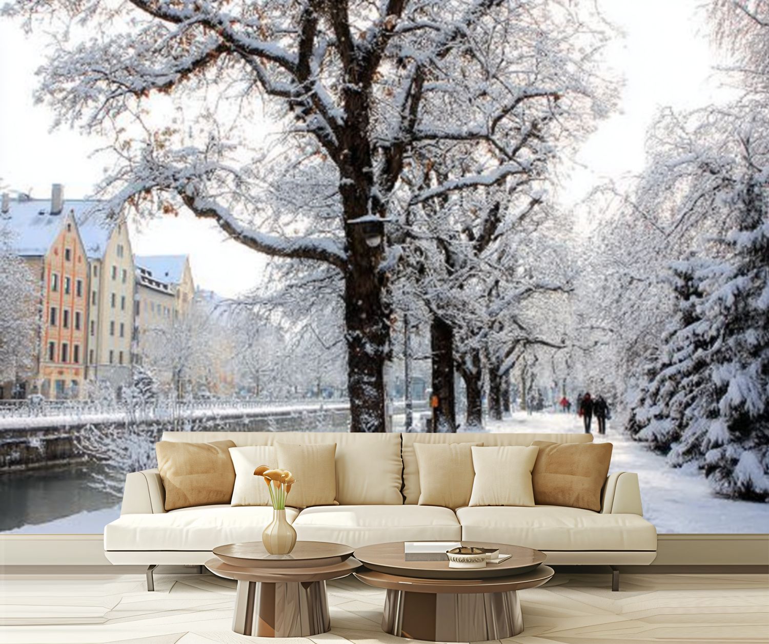 Peel and Stick Wallpaper Streets city Munich winter covered snow ...