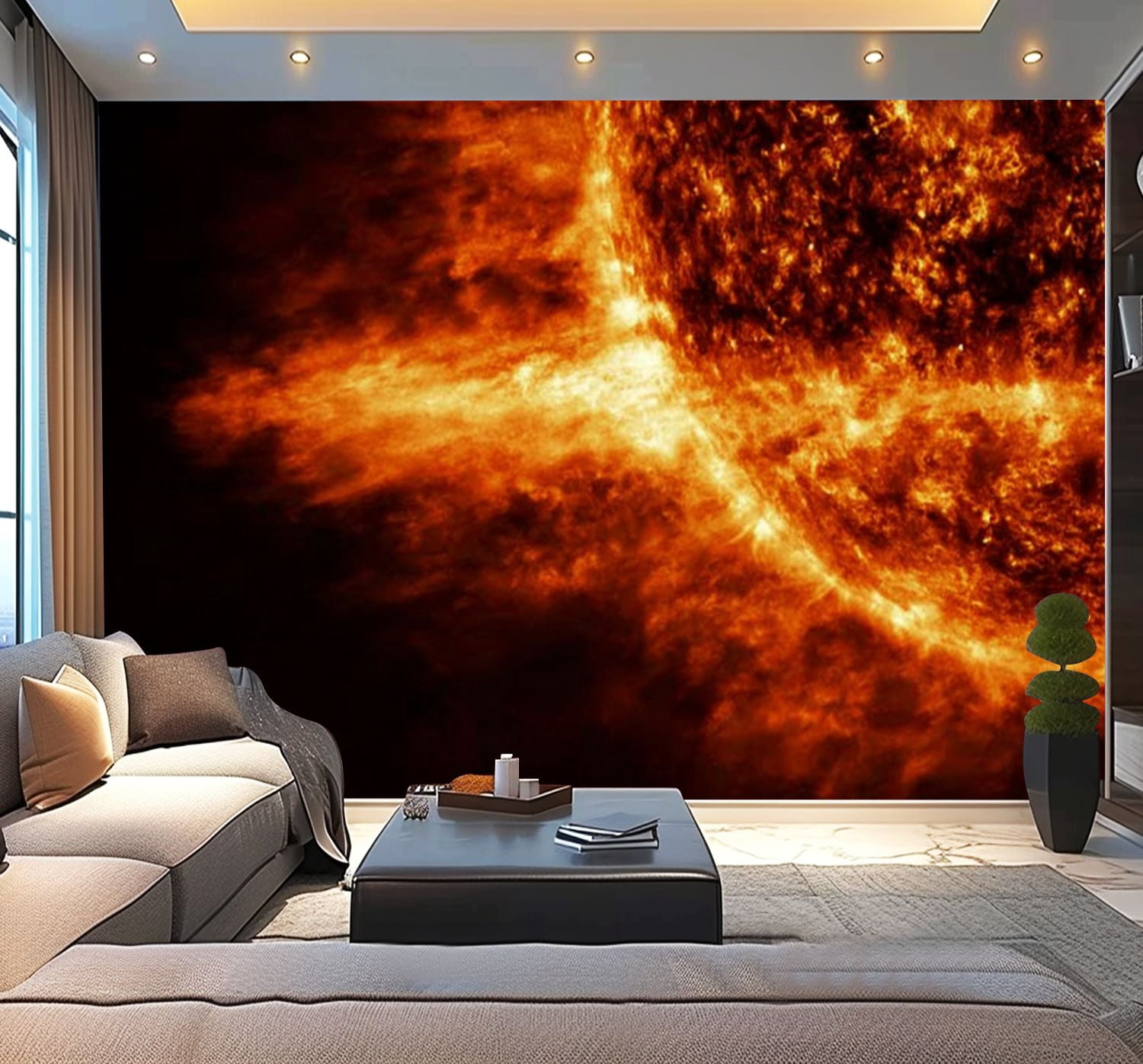 Peel and Stick Wallpaper Sun solar Modern Art Wall Mural Decor Self ...