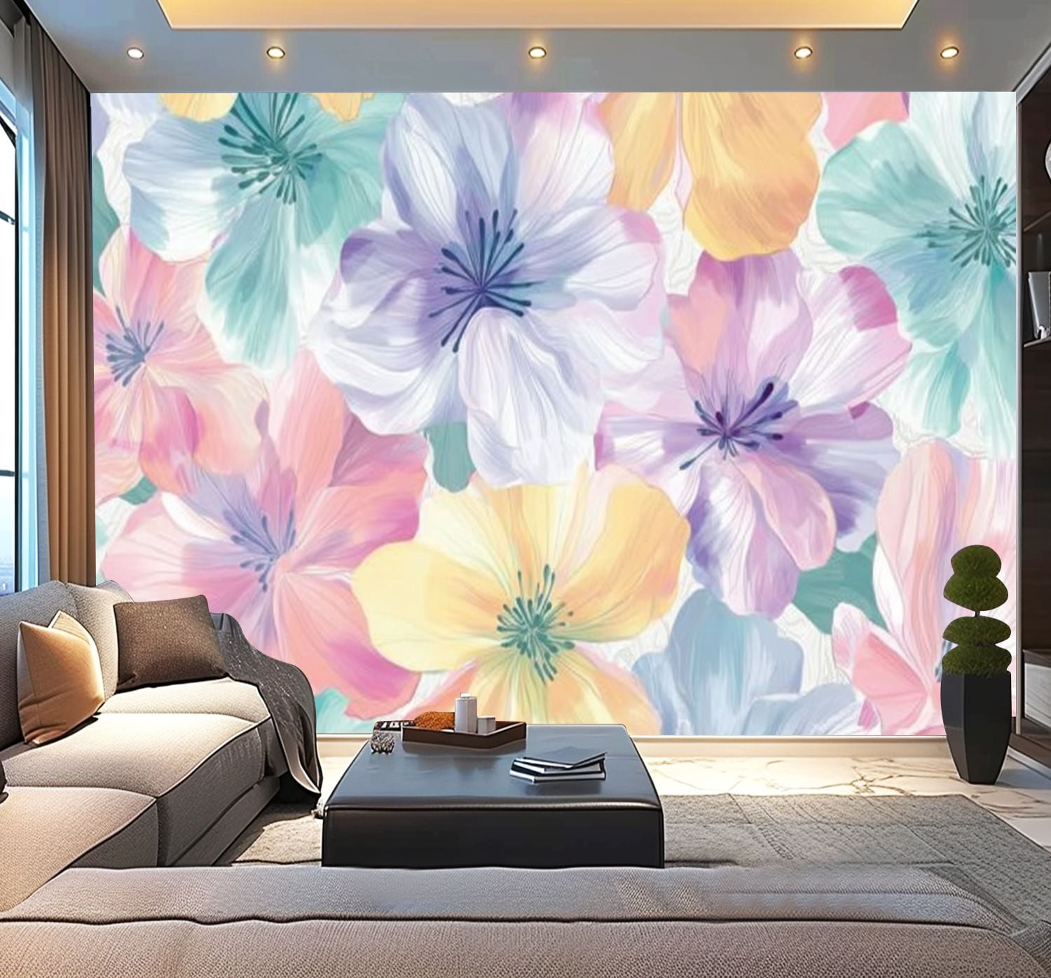 Peel and Stick Wallpaper Sweet flower watercolor soft pastel colors ...
