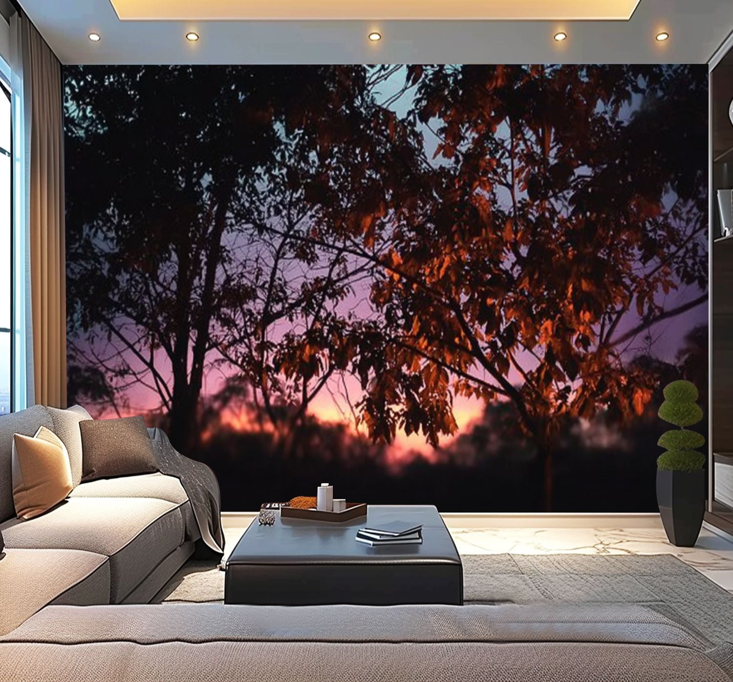 Peel and Stick Wallpaper Tree silhouette Modern Art Wall Mural Decor ...