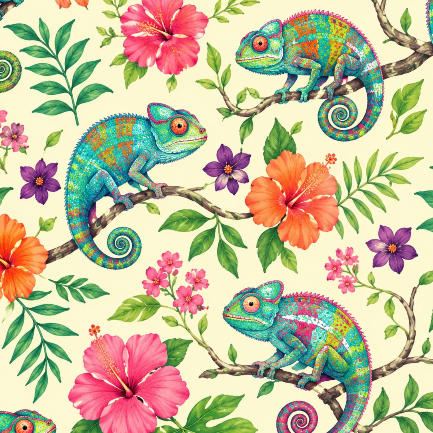 Peel and Stick Wallpaper Tropical Chameleons Vinyl Self Adhesive ...