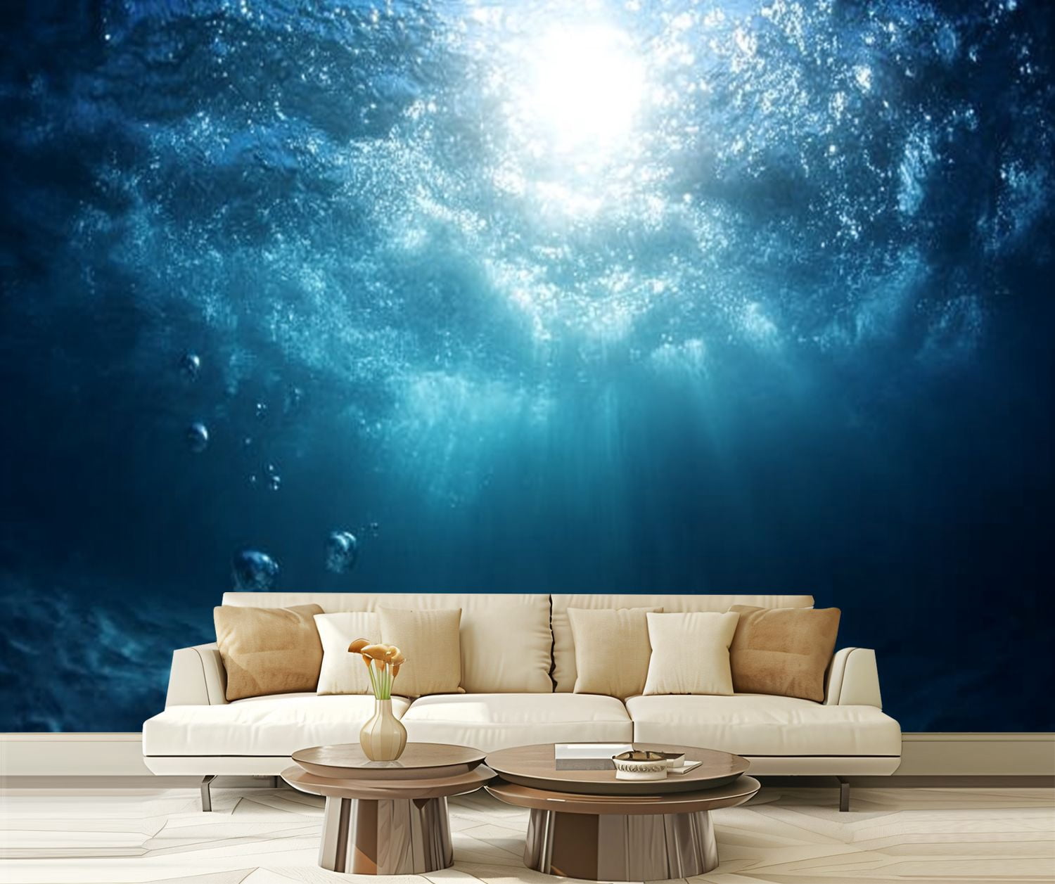 Peel and Stick Wallpaper Underwater Scene Bubbles Sunbeams Modern Art ...