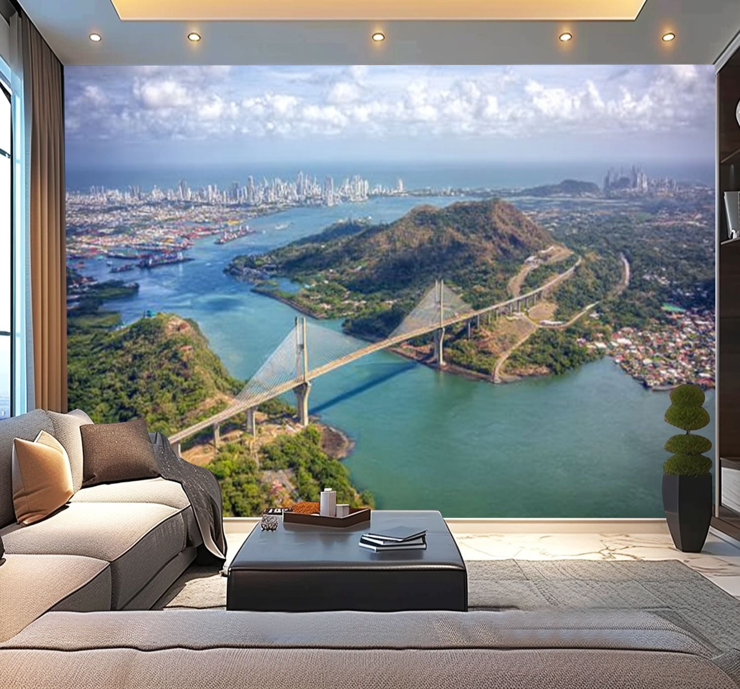 Peel and Stick Wallpaper Waterproof Aerial view Bridge Americas Panama ...