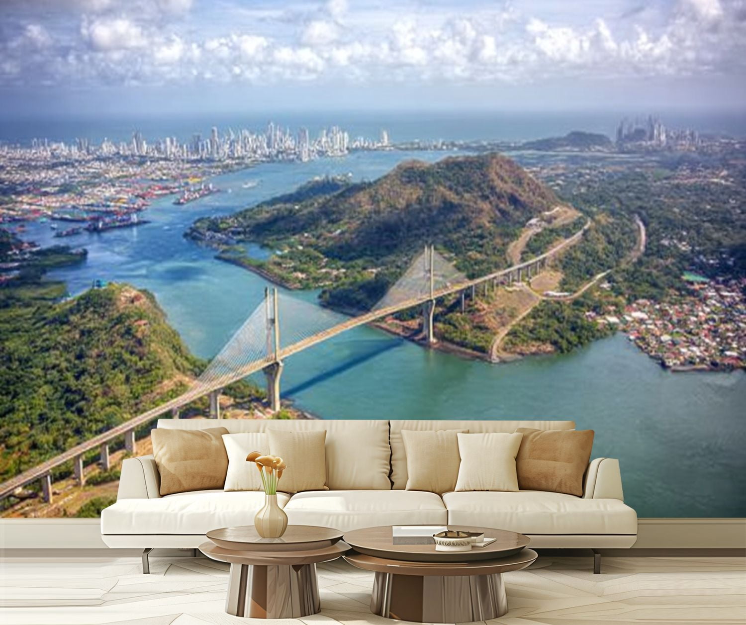 Peel and Stick Wallpaper Waterproof Aerial view Bridge Americas Panama ...
