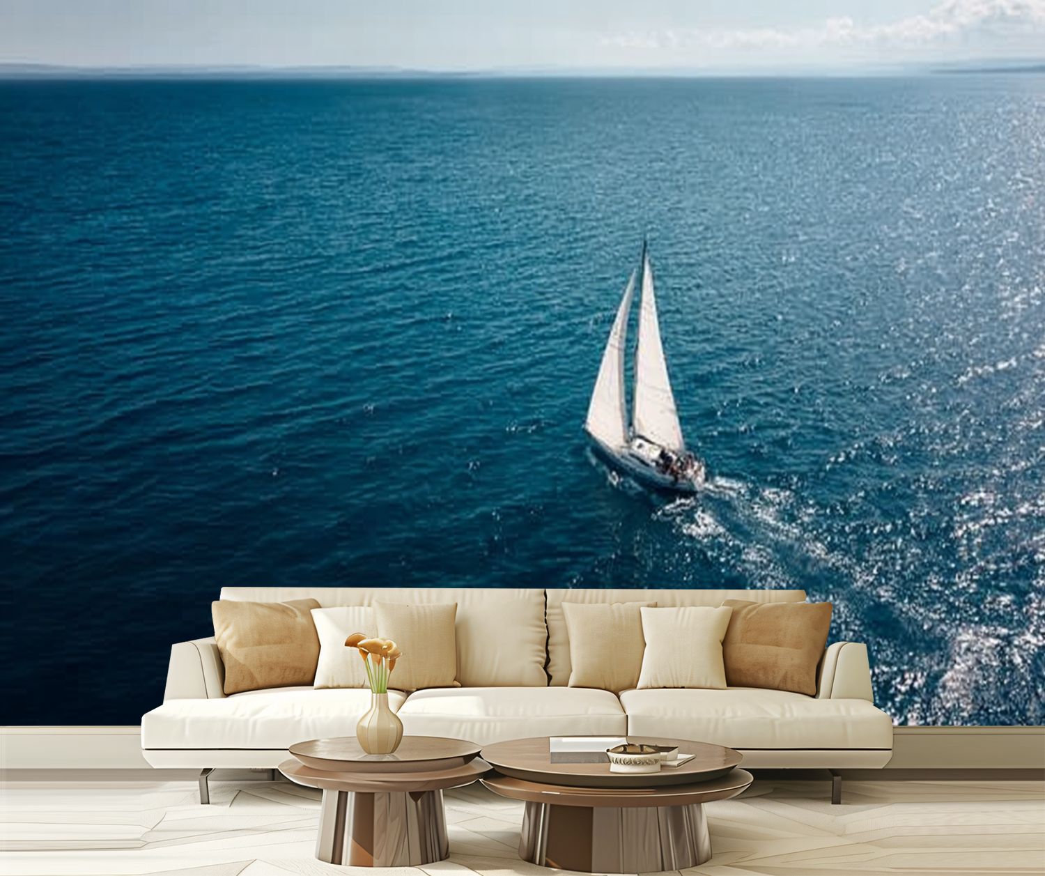 Peel and Stick Wallpaper Waterproof Aerial view sailing boat Wall Mural ...