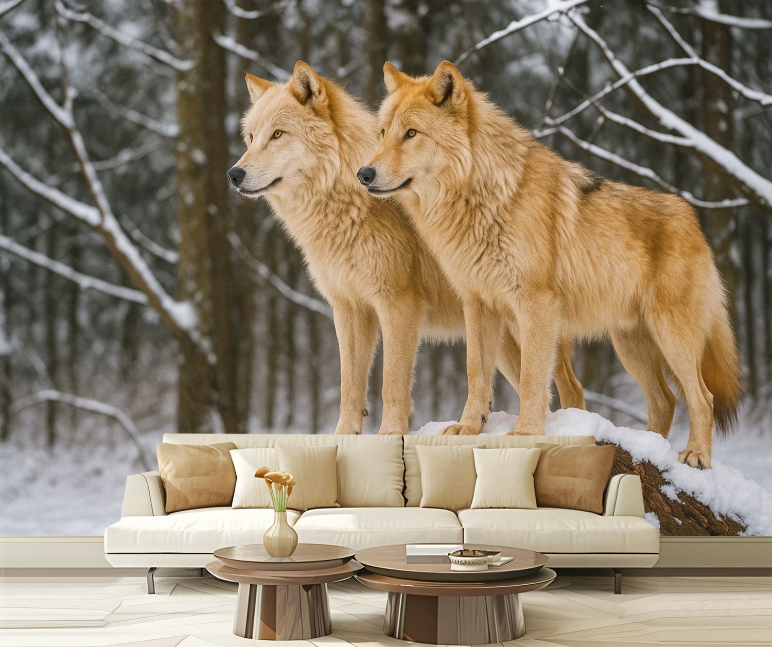 Peel and Stick Wallpaper Waterproof Arctic Wolves Pack Winter Forest ...
