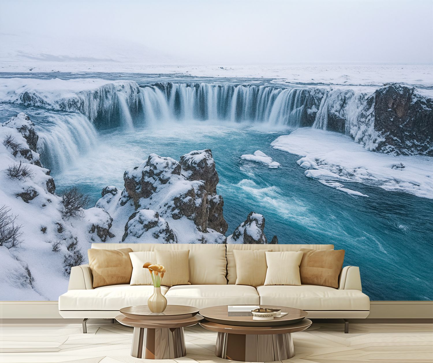 Peel and Stick Wallpaper Waterproof Beautiful winter Godafoss waterfall ...