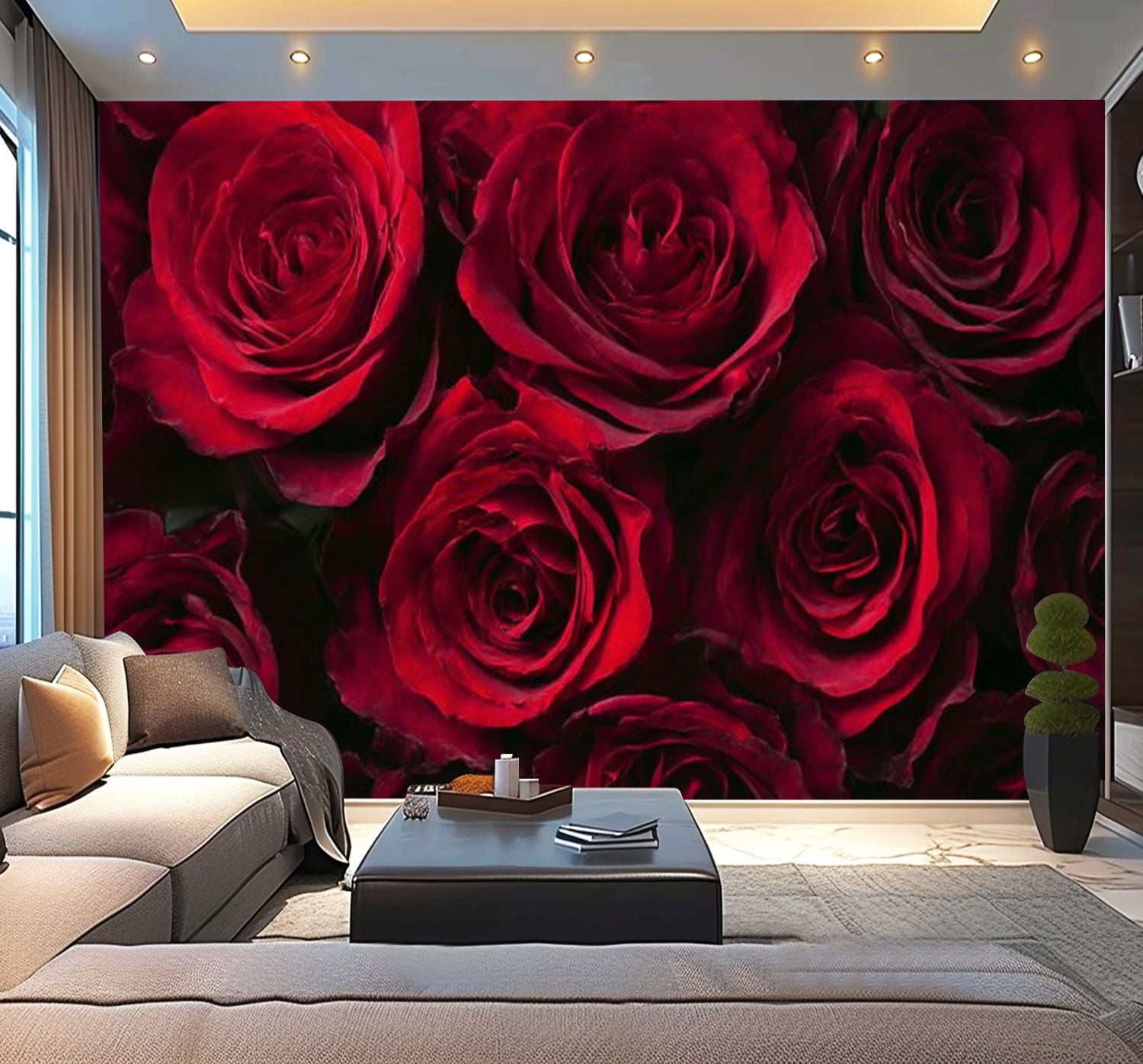 Peel and Stick Wallpaper Waterproof Bouquet dark red roses Wall Mural ...