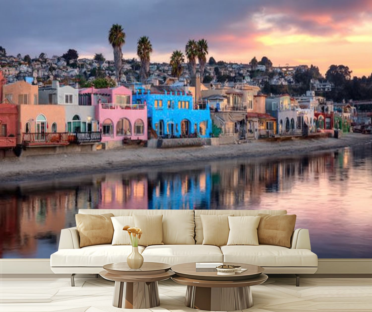 Peel and Stick Wallpaper Waterproof Capitola Village Sunset Reflections ...