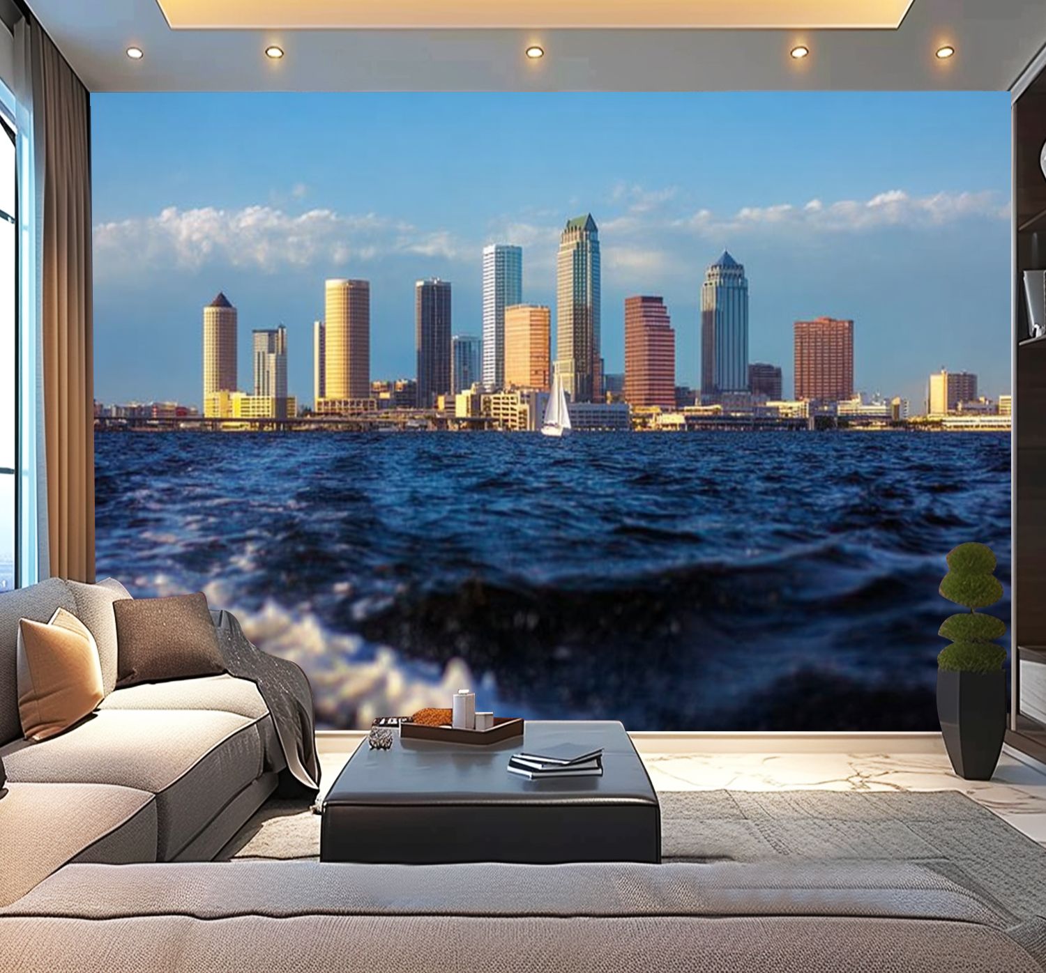 Peel and Stick Wallpaper Waterproof City Tampa boat ocean Wall Mural ...