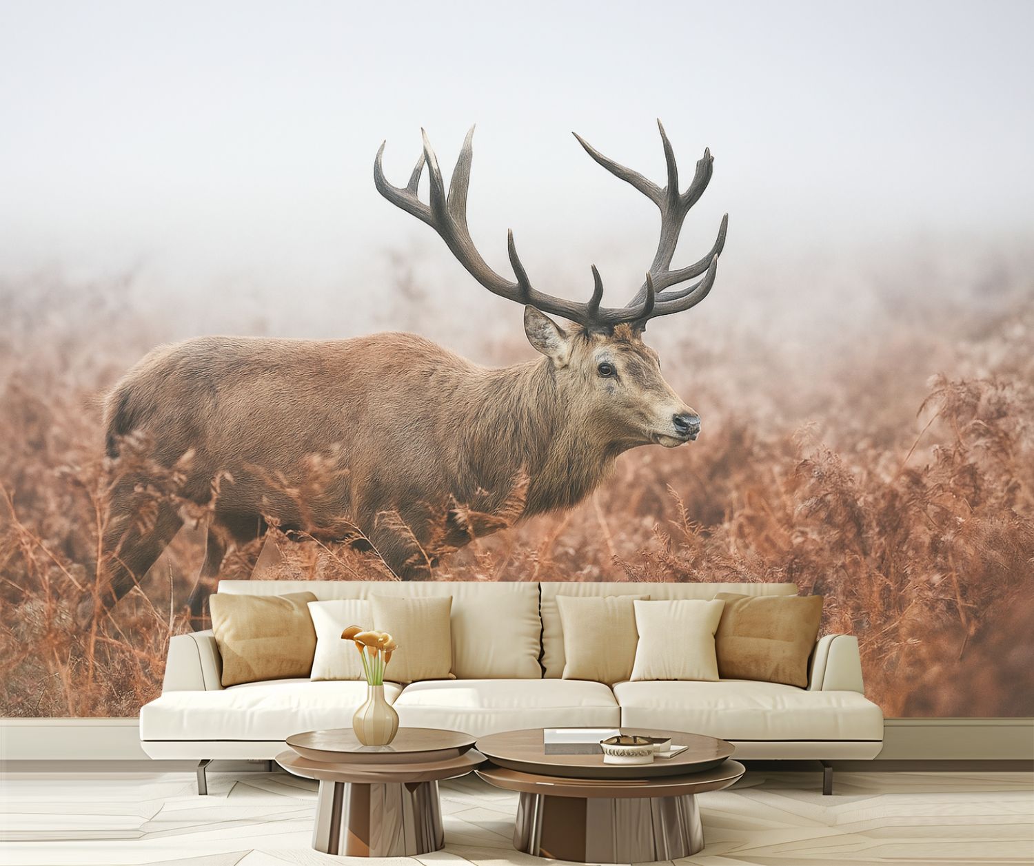 Peel and Stick Wallpaper Waterproof Close up red deer stag misty autumn ...