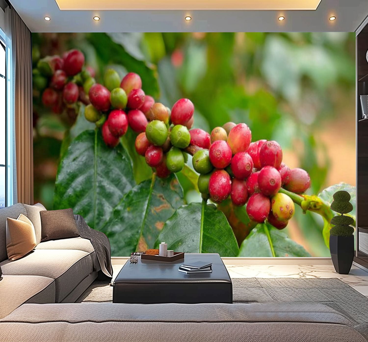 Peel and Stick Wallpaper Waterproof Coffee beans branch coffee plant ...