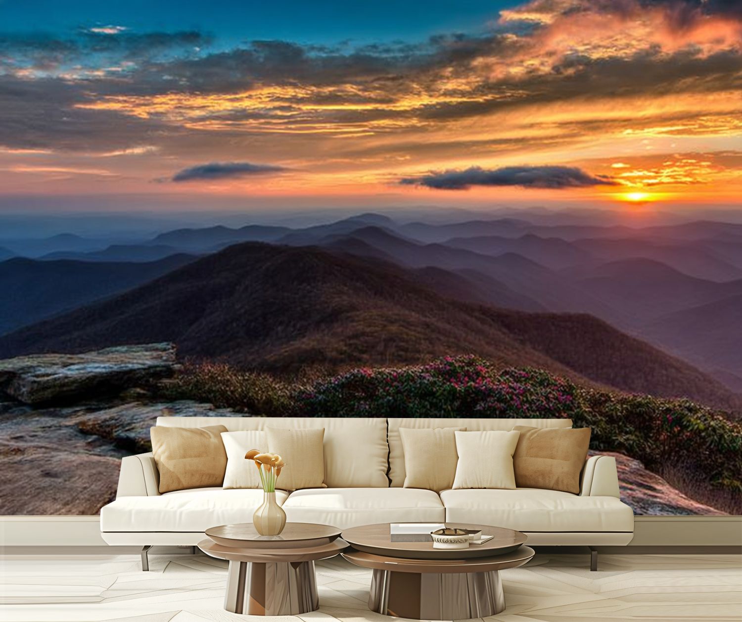 Peel and Stick Wallpaper Waterproof Craggy Gardens Sunset Blue Ridge ...