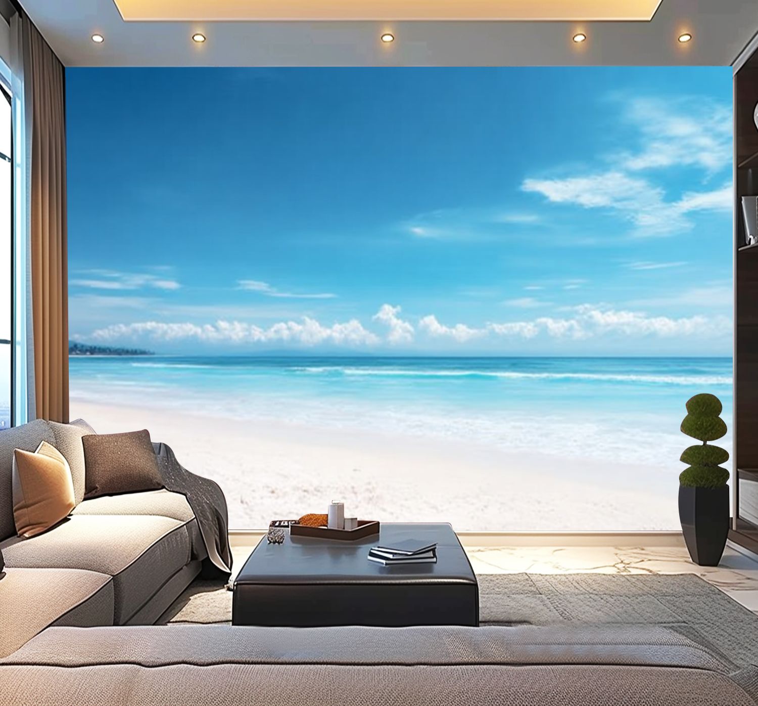 Peel and Stick Wallpaper Waterproof Empty sandy beach sea clear sky ...