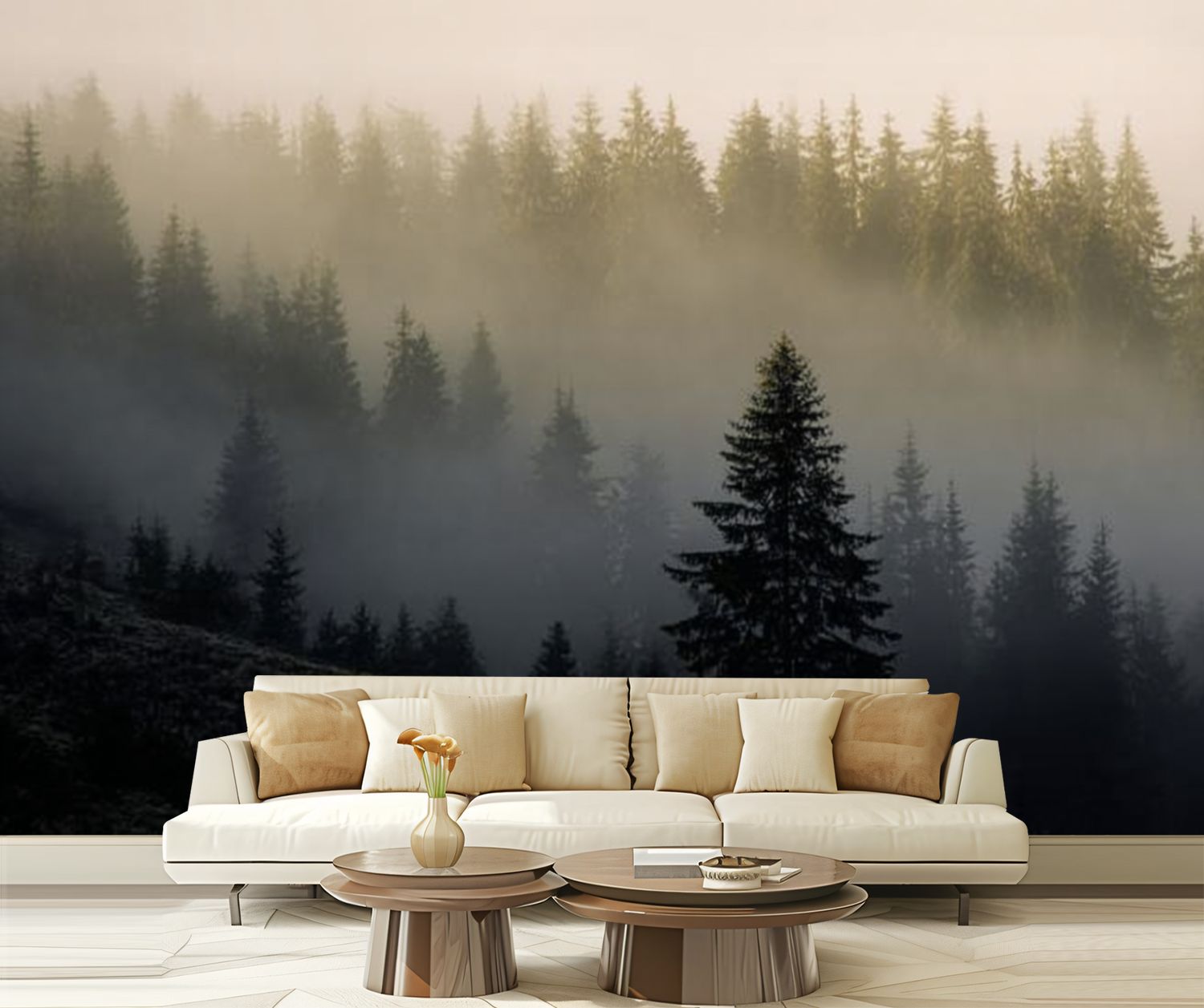 Peel and Stick Wallpaper Waterproof Foggy mountain landscape Wall Mural ...