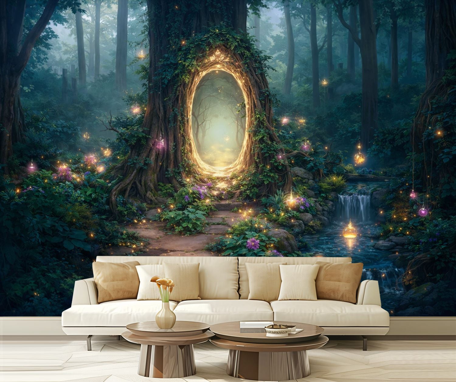 Peel and Stick Wallpaper Waterproof Forest Portal Glowing Lights ...
