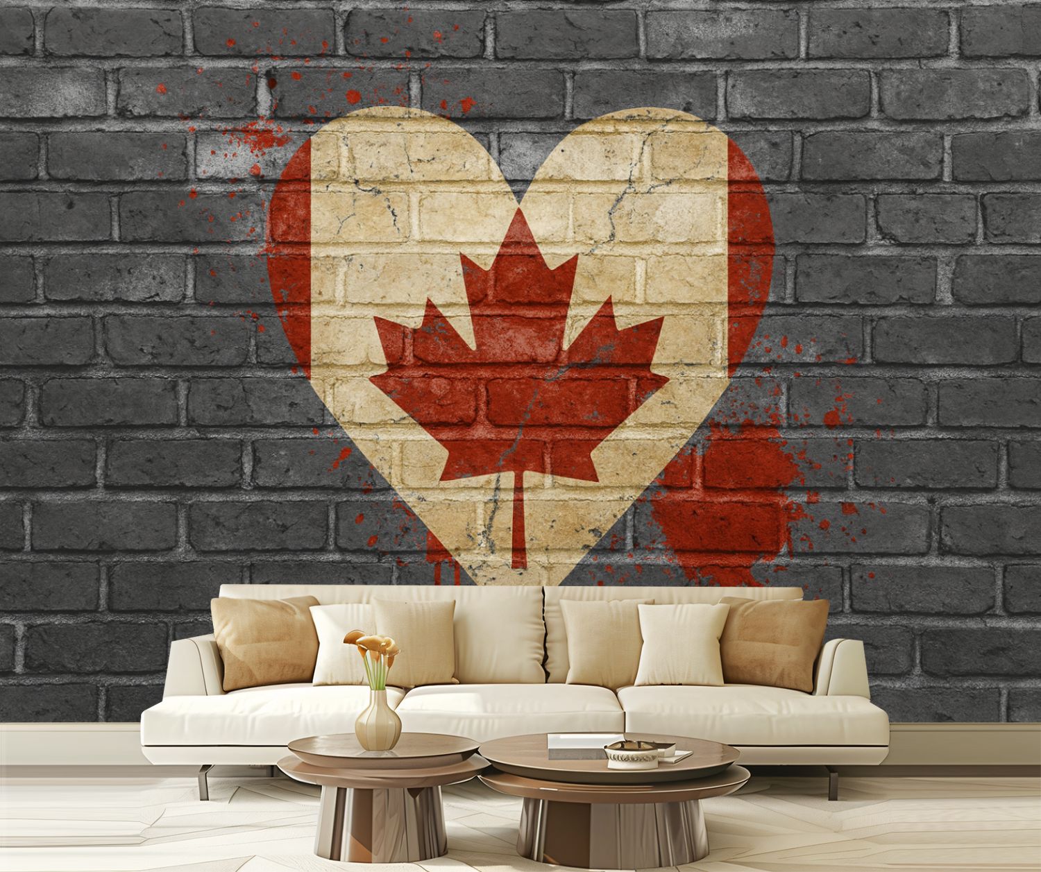Peel and Stick Wallpaper Waterproof Heart shaped flag Canada painted ...
