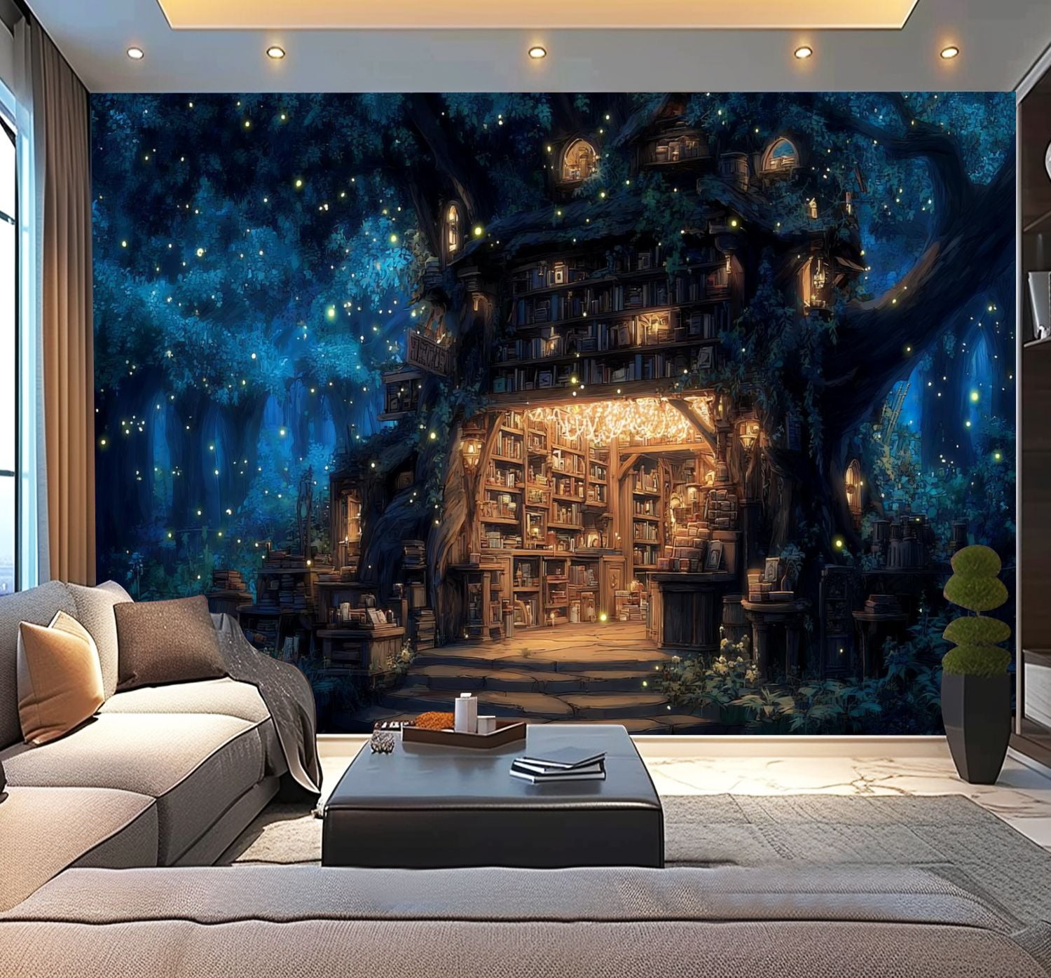 Peel and Stick Wallpaper Waterproof Magical Forest Library Shop Built ...