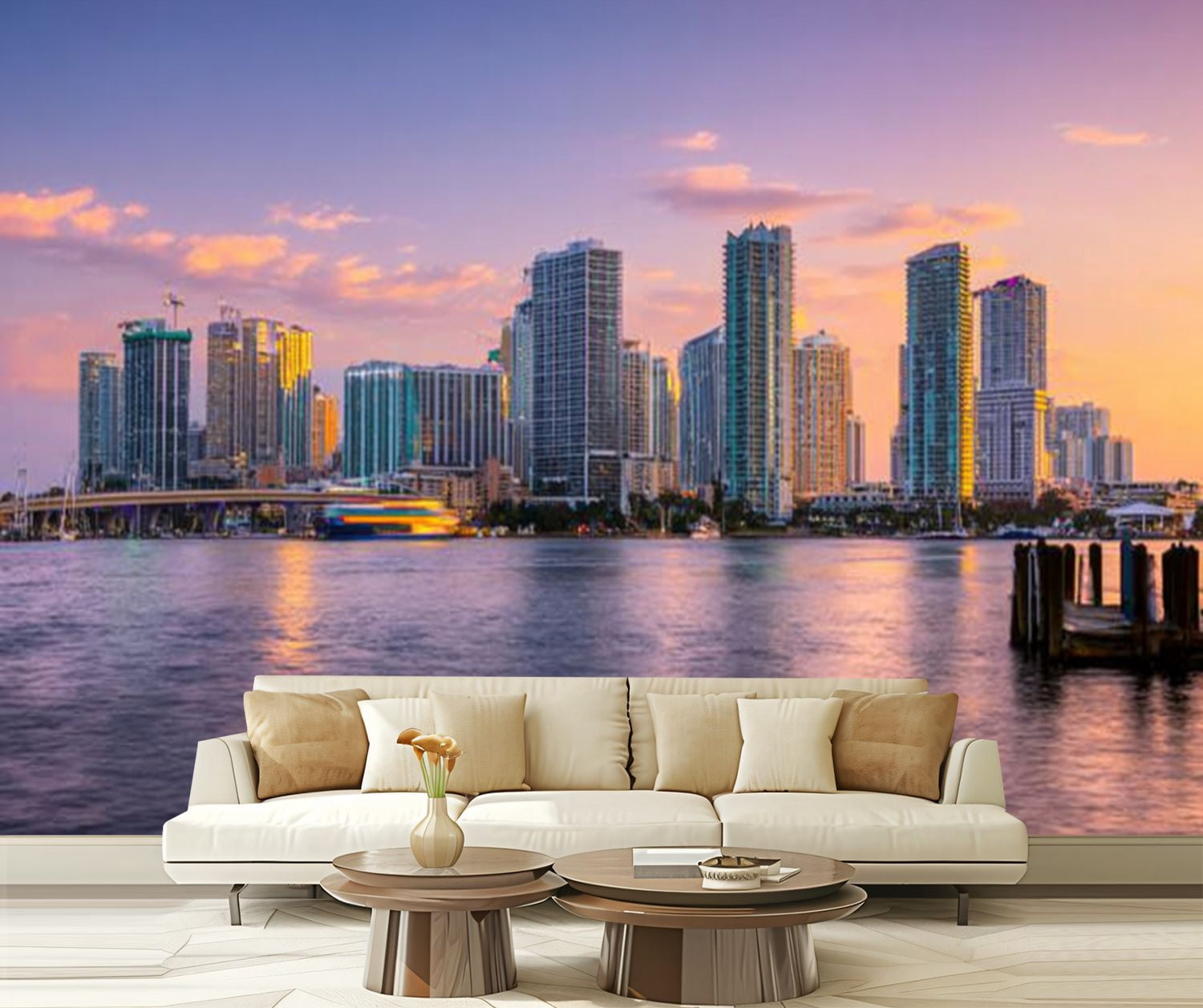 Peel and Stick Wallpaper Waterproof Miami Florida skyline Bisayne Bay ...