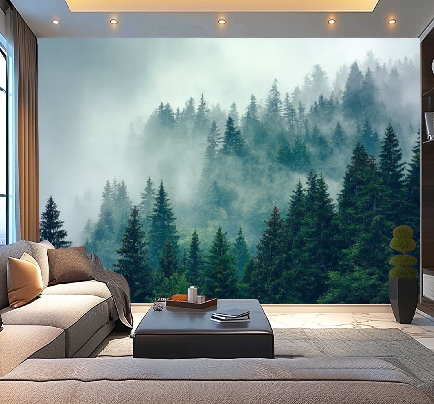Peel and Stick Wallpaper Waterproof Misty mountain landscape Wall Mural ...