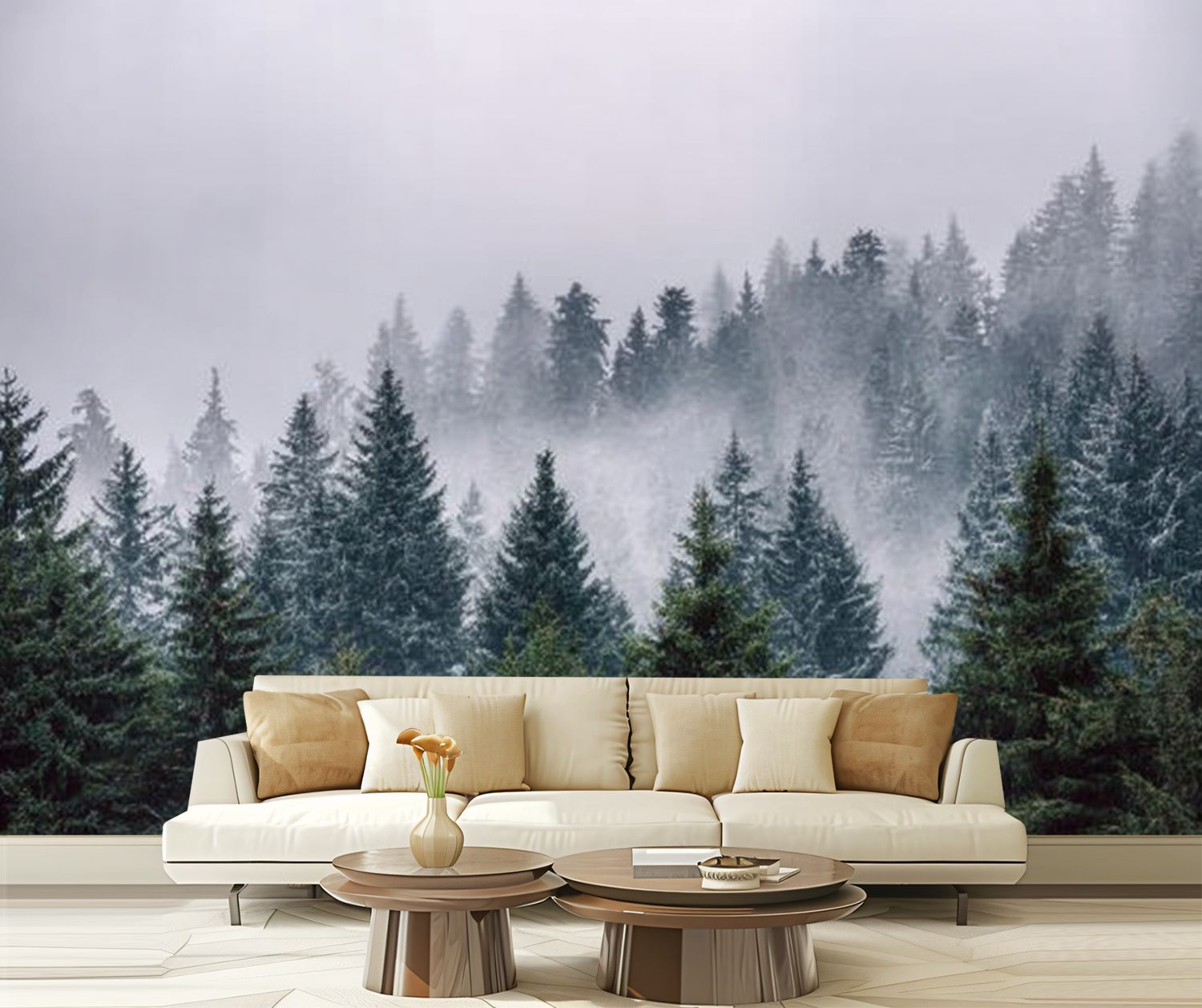 Peel and Stick Wallpaper Waterproof Misty mountain landscape Wall Mural ...