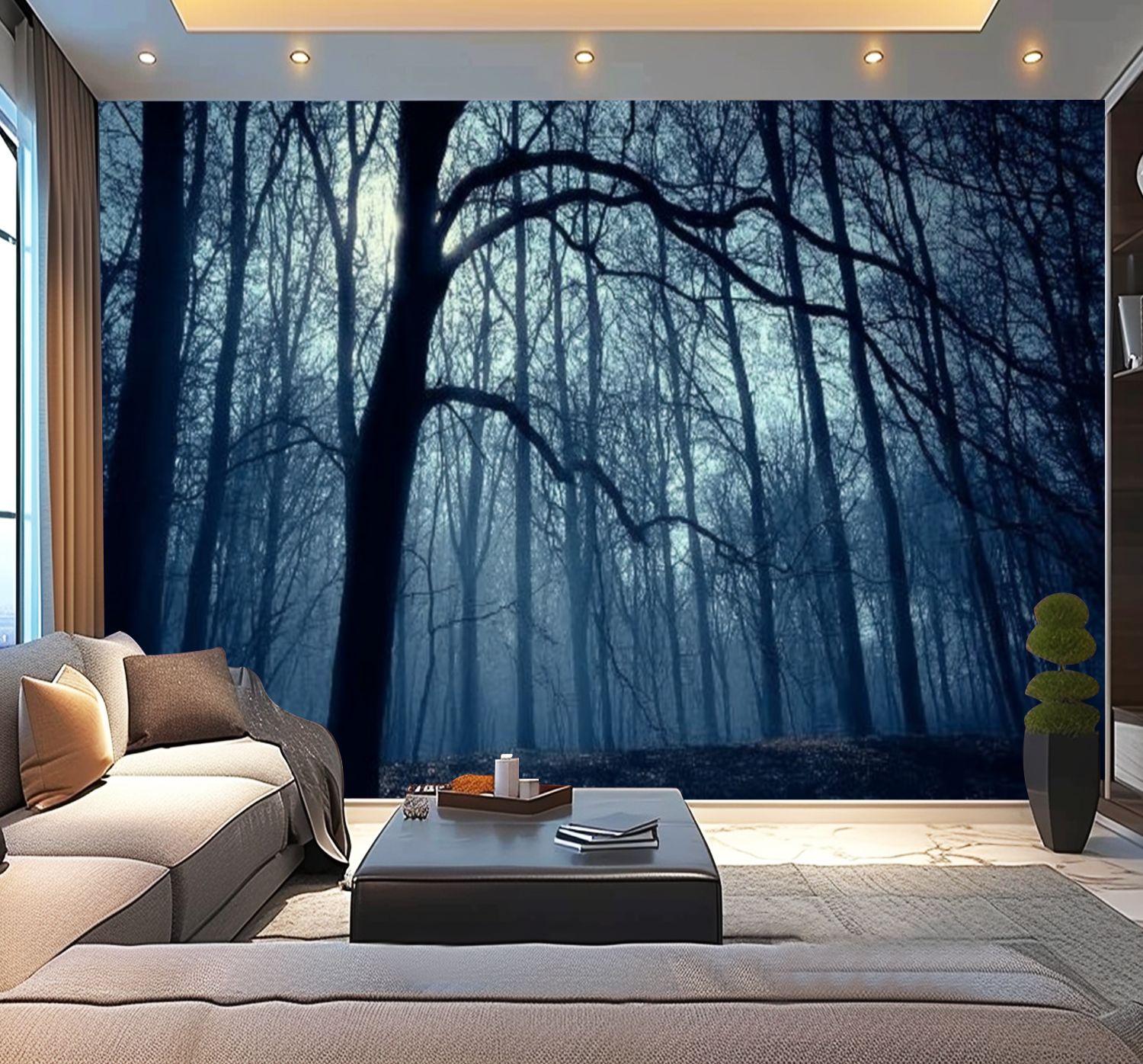 Peel and Stick Wallpaper Waterproof Moonbeams draped evening forest ...