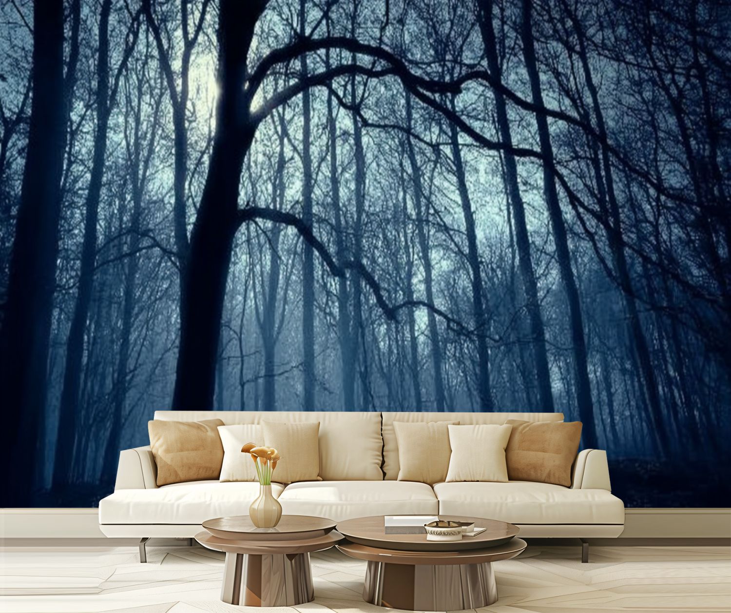 Peel and Stick Wallpaper Waterproof Moonbeams draped evening forest ...