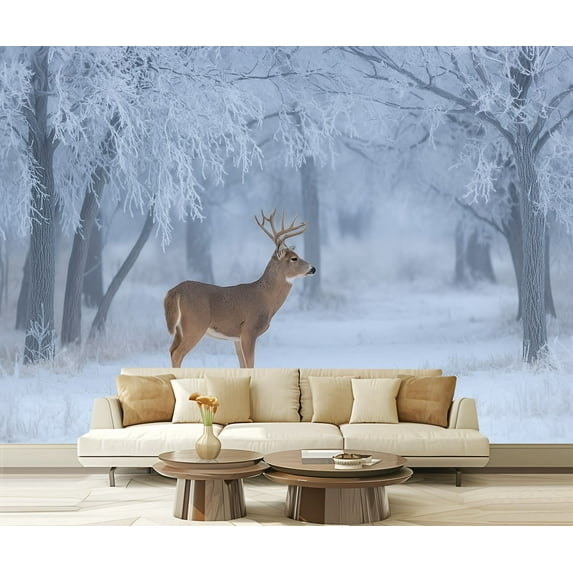 Peel and Stick Wallpaper Waterproof Mule Deer Buck Winter Meadow Wall ...