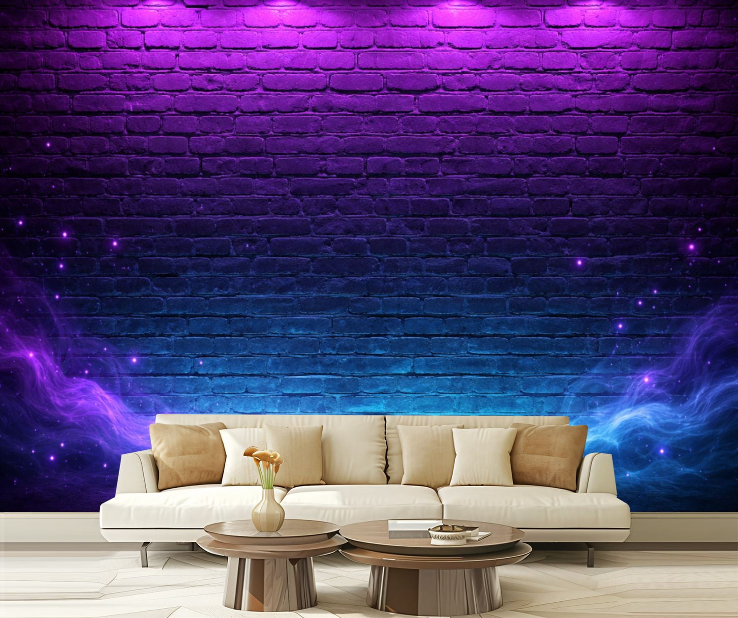 Peel and Stick Wallpaper Waterproof Neon Brick Wall Purple Blue Glow ...