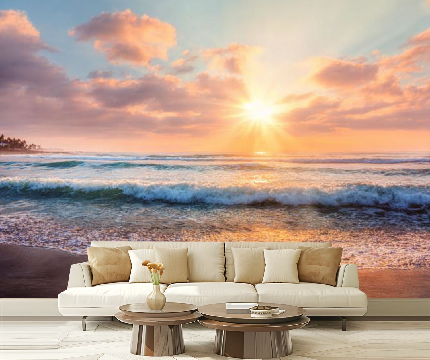 Peel and Stick Wallpaper Waterproof Ocean wave beach sunset time sun ...