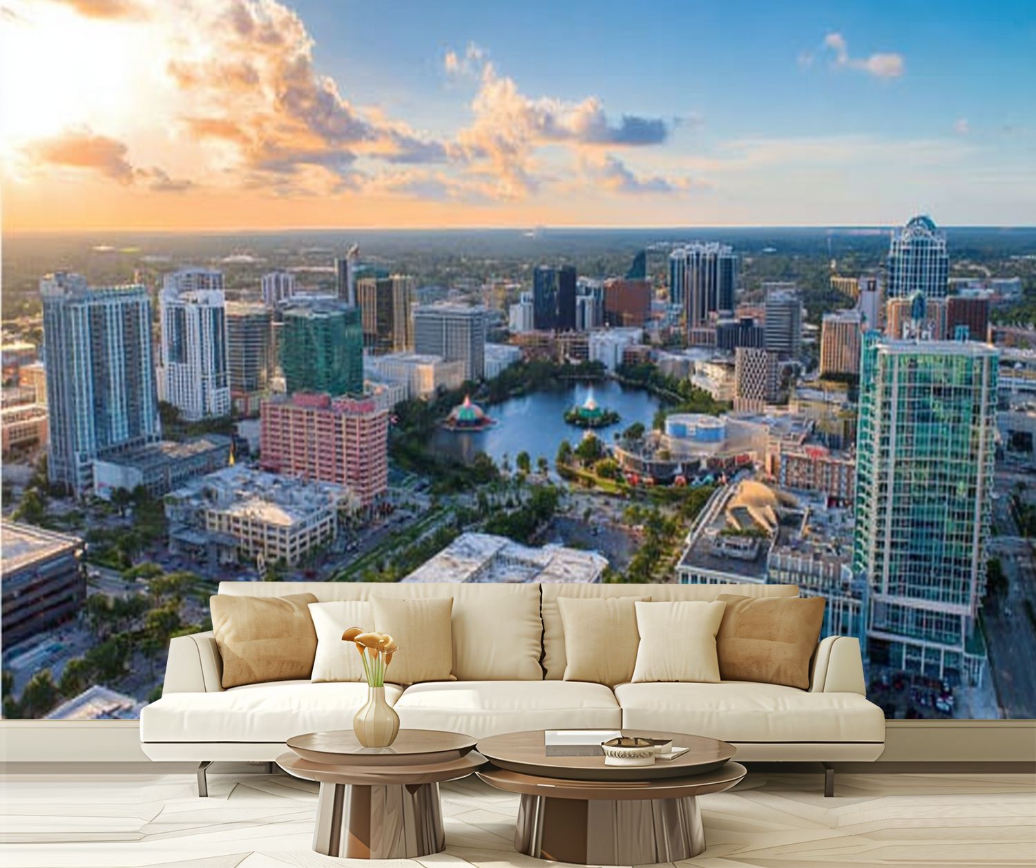 Peel and Stick Wallpaper Waterproof Orlando Florida Downtown Drone ...