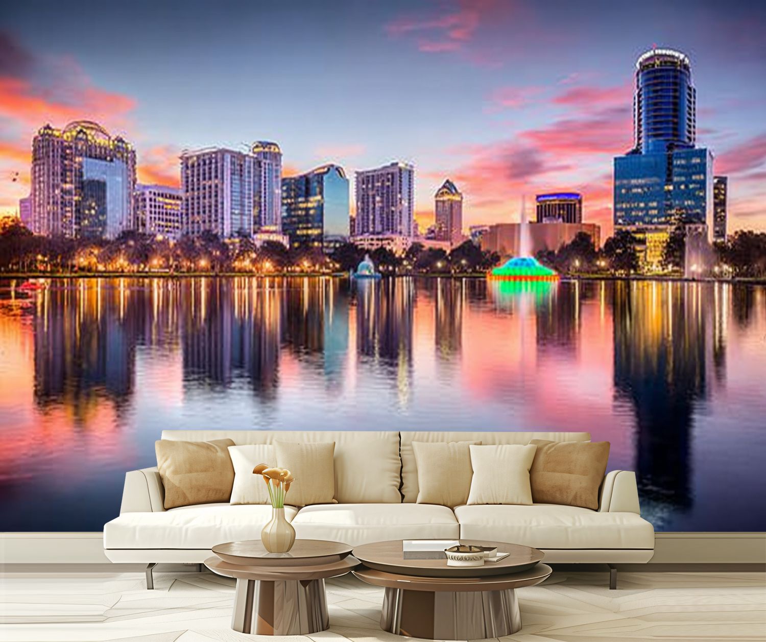 Peel and Stick Wallpaper Waterproof Orlando Florida skyline sunset Wall ...